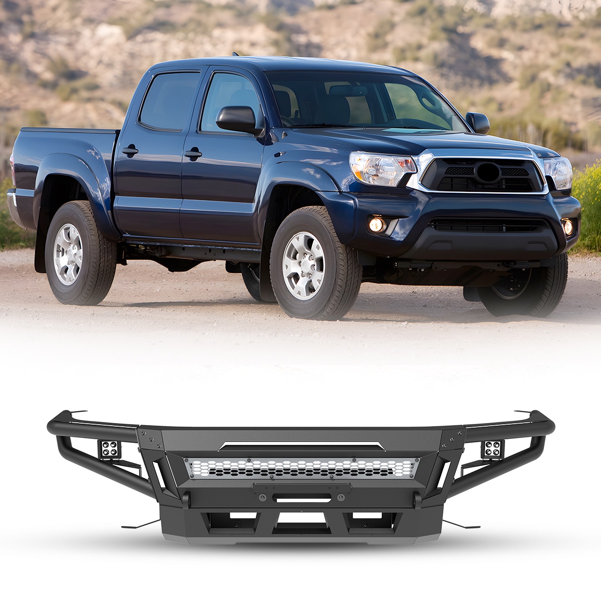 Modular 3 IN 1 Front Bumper+Side Wings+Winch Plate For 2005-2015 Toyota ...
