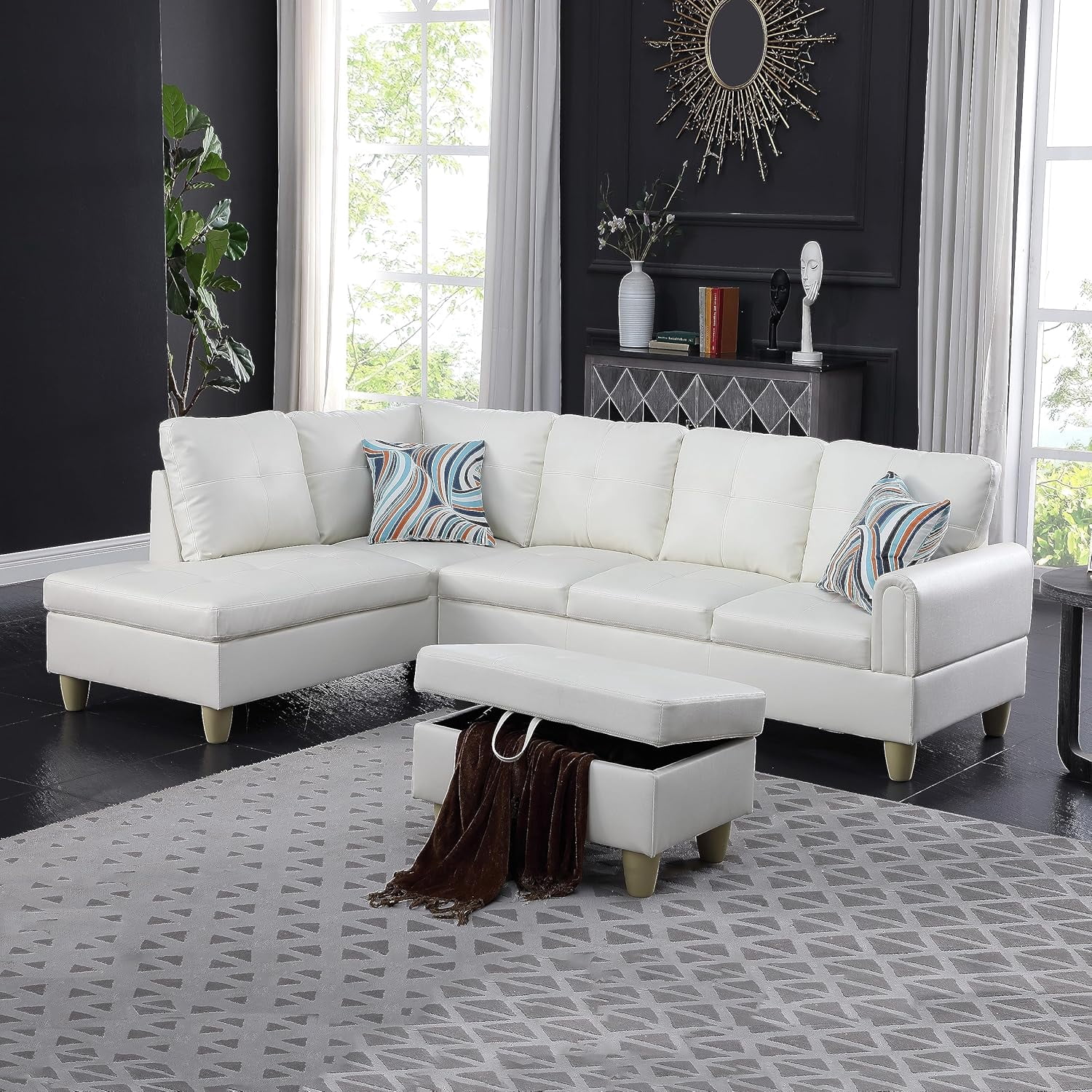 "Modular 3-piece set" modern artificial leather living room sofa ...