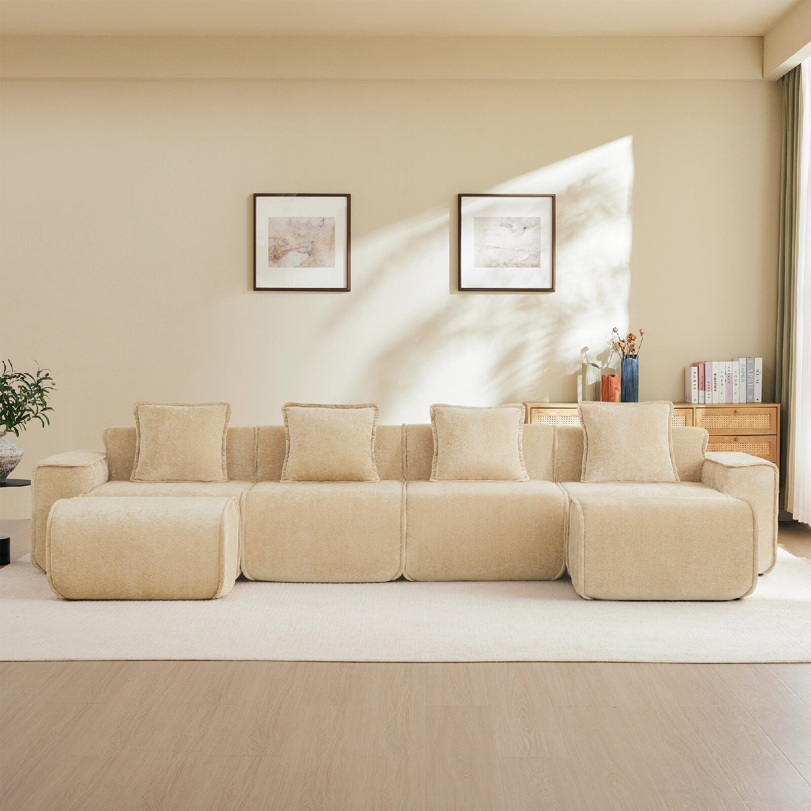 Modular 4 Seat ectional Boneless Sofa with 2 Movable Ottomans and ...