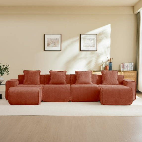Modular 4 Seat ectional Boneless Sofa with 2 Movable Ottomans and ...