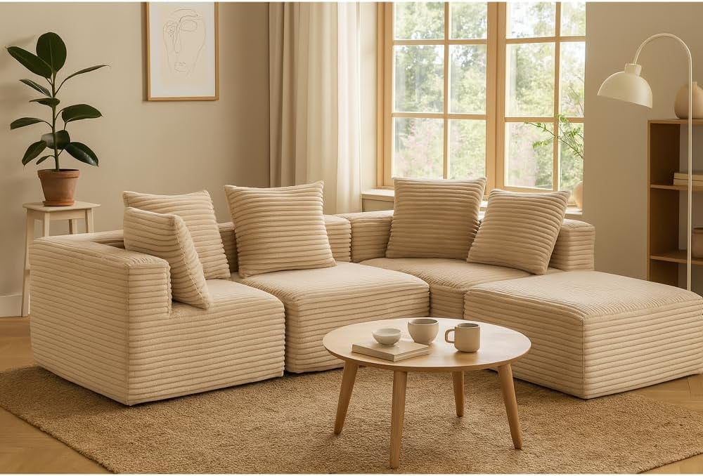Modular Boneless Sofa Couch,111" Corduroy Sectional for Living Room ...