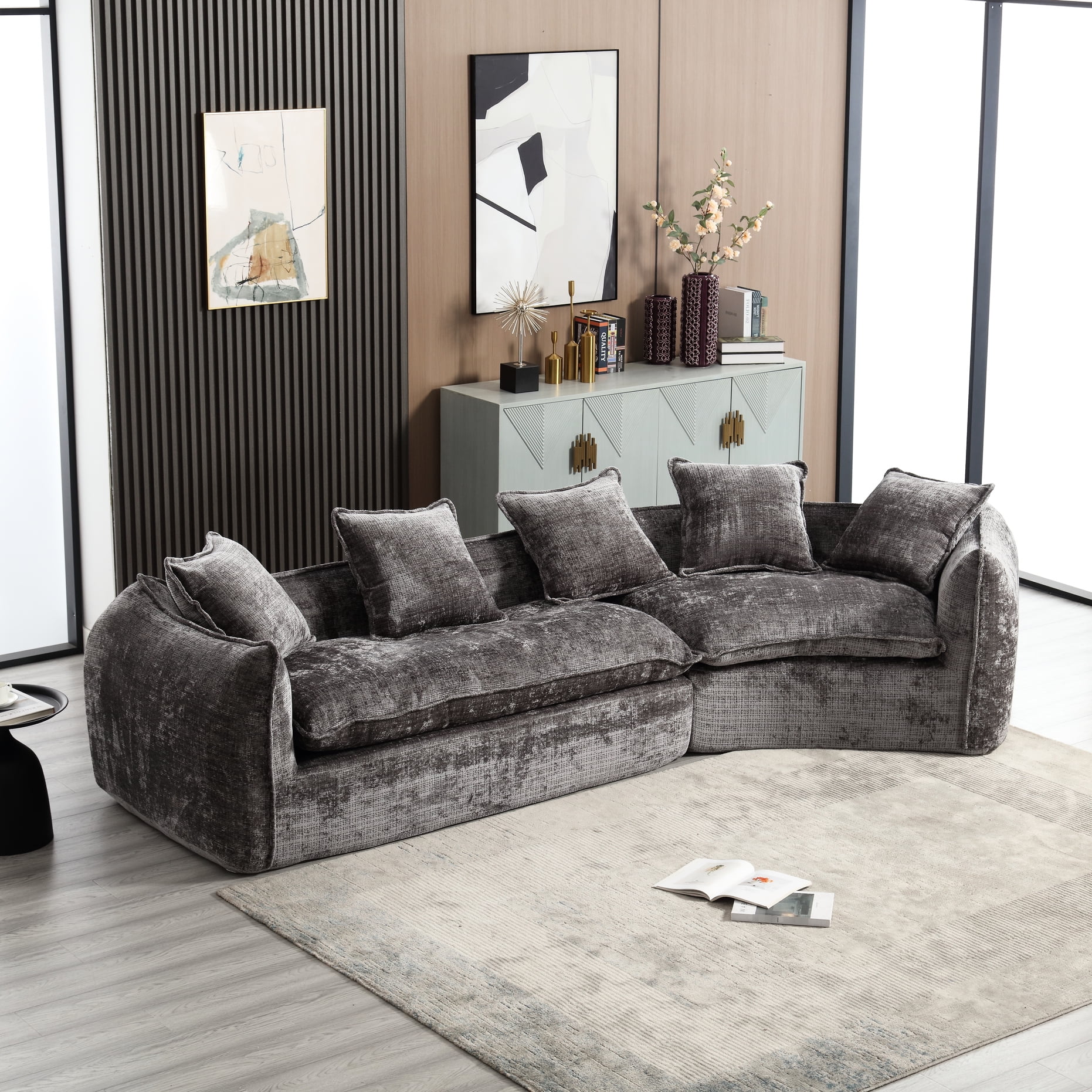Modular Chenille Fabric Couch, U-shaped 5 With Pillows, Thick Cushion ...