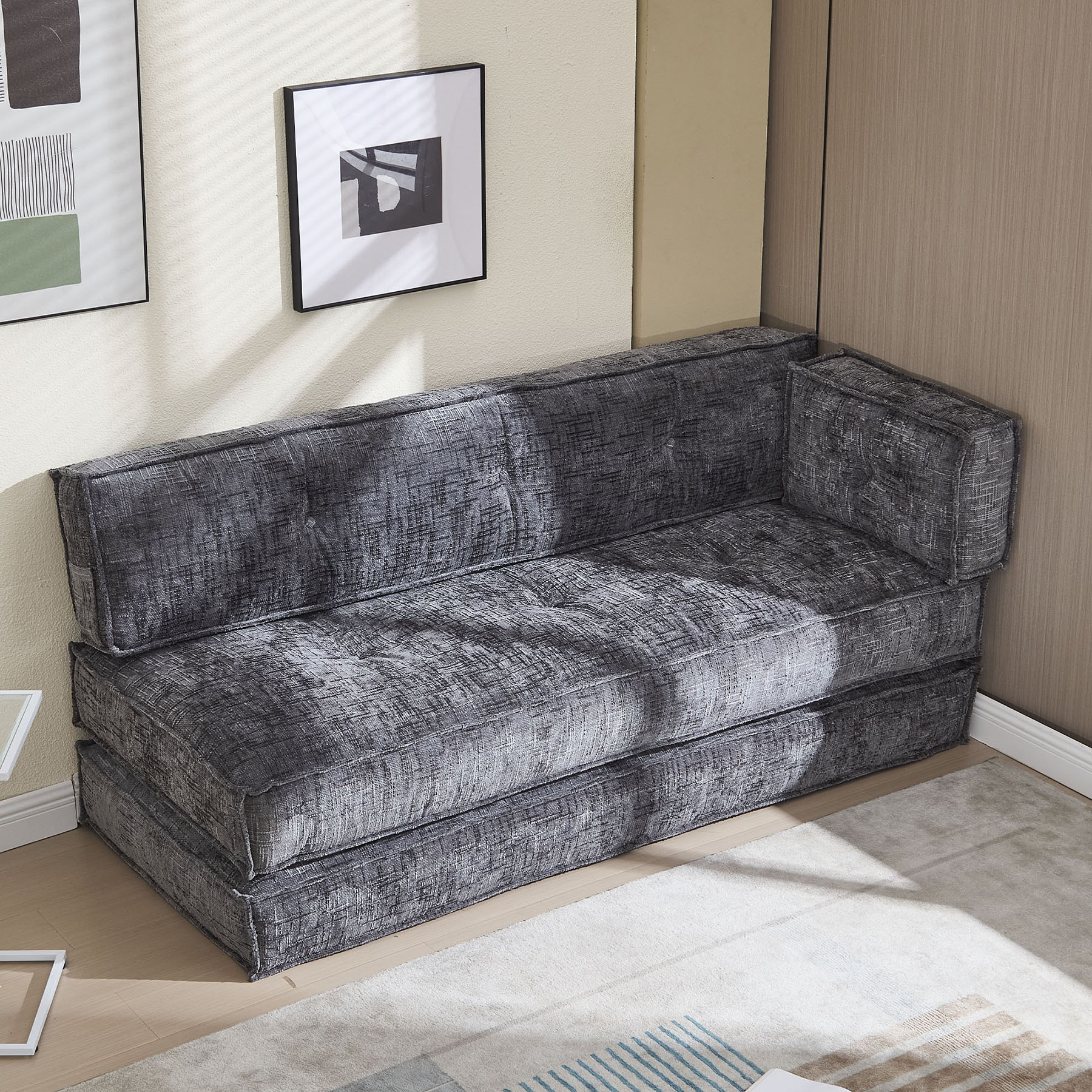 Modular Chenille Floor Sofa with Side Pocket, Fully Compressed Package ...