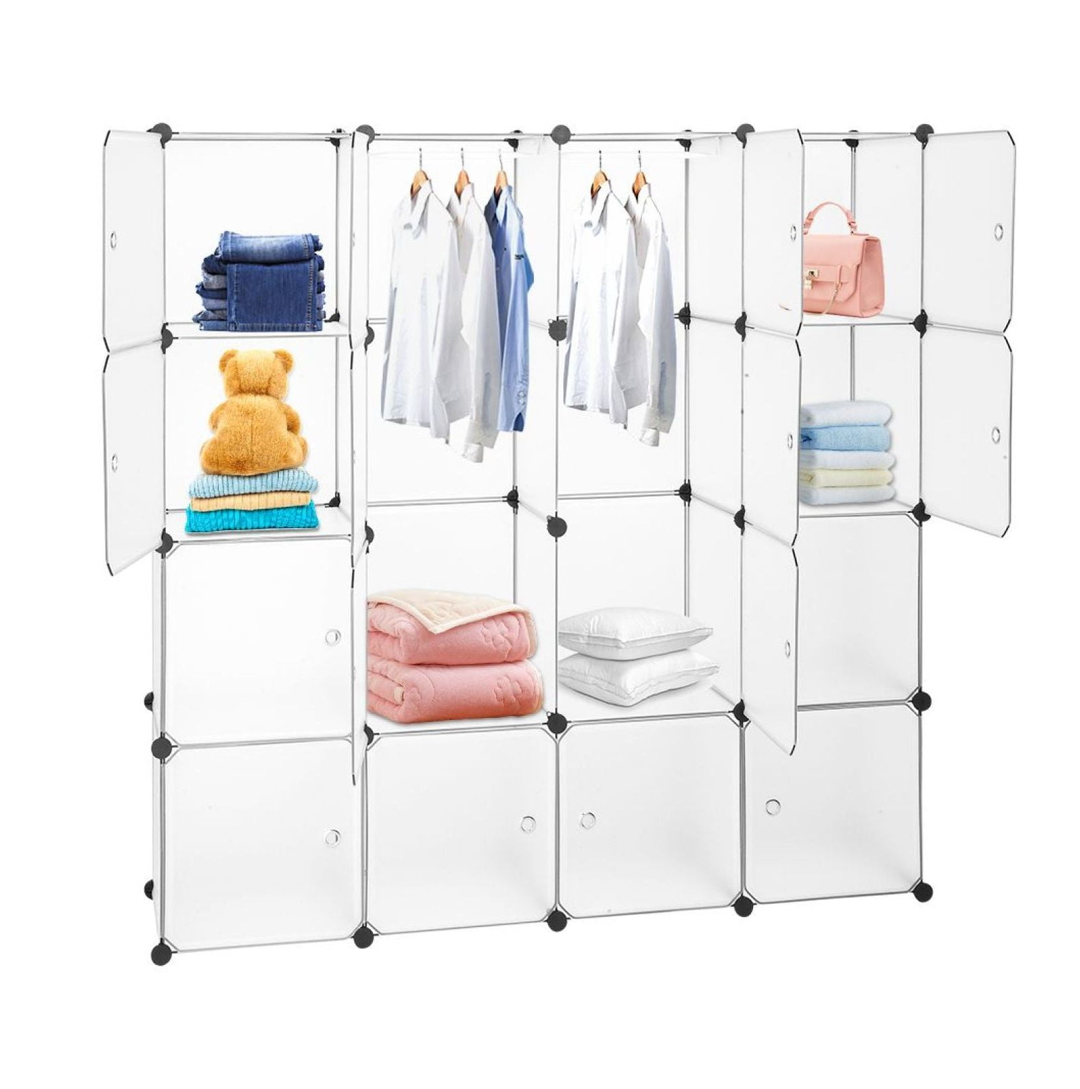 Modular Closet Organizer Plastic Cabinet 16 Cube Wardrobe Cubby ...