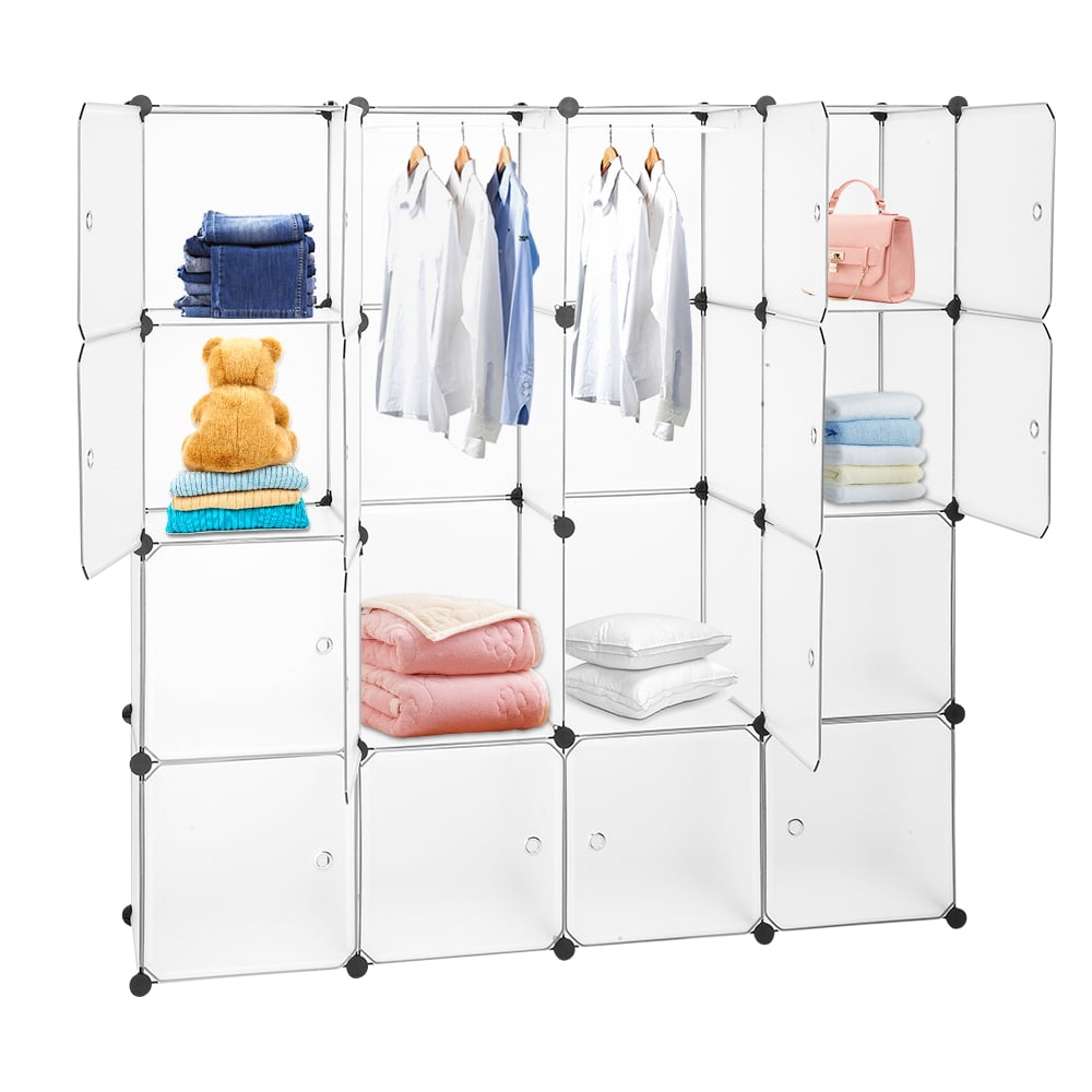 Modular Closet Organizer Plastic Cabinet, 16 Cube Wardrobe Cubby ...