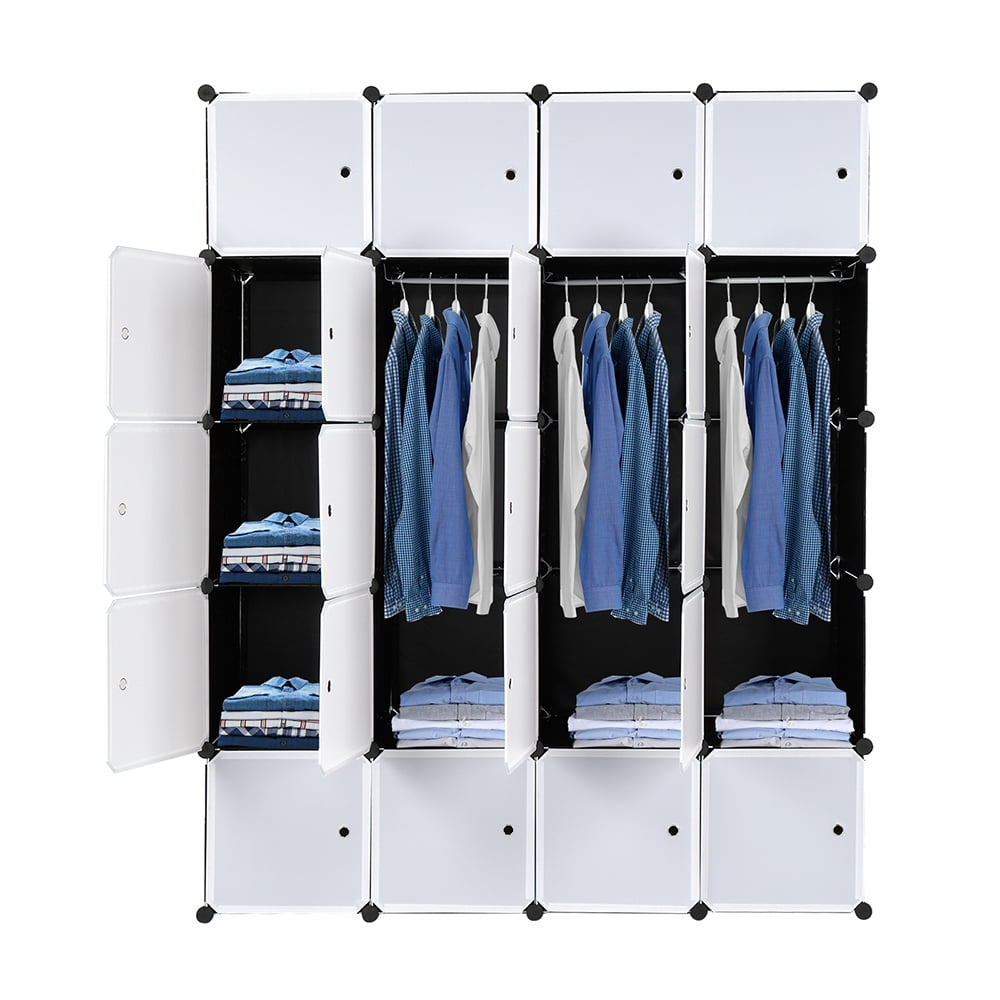 Modular Closet Organizer with Hanging Rod, Stackable Plastic Storage ...