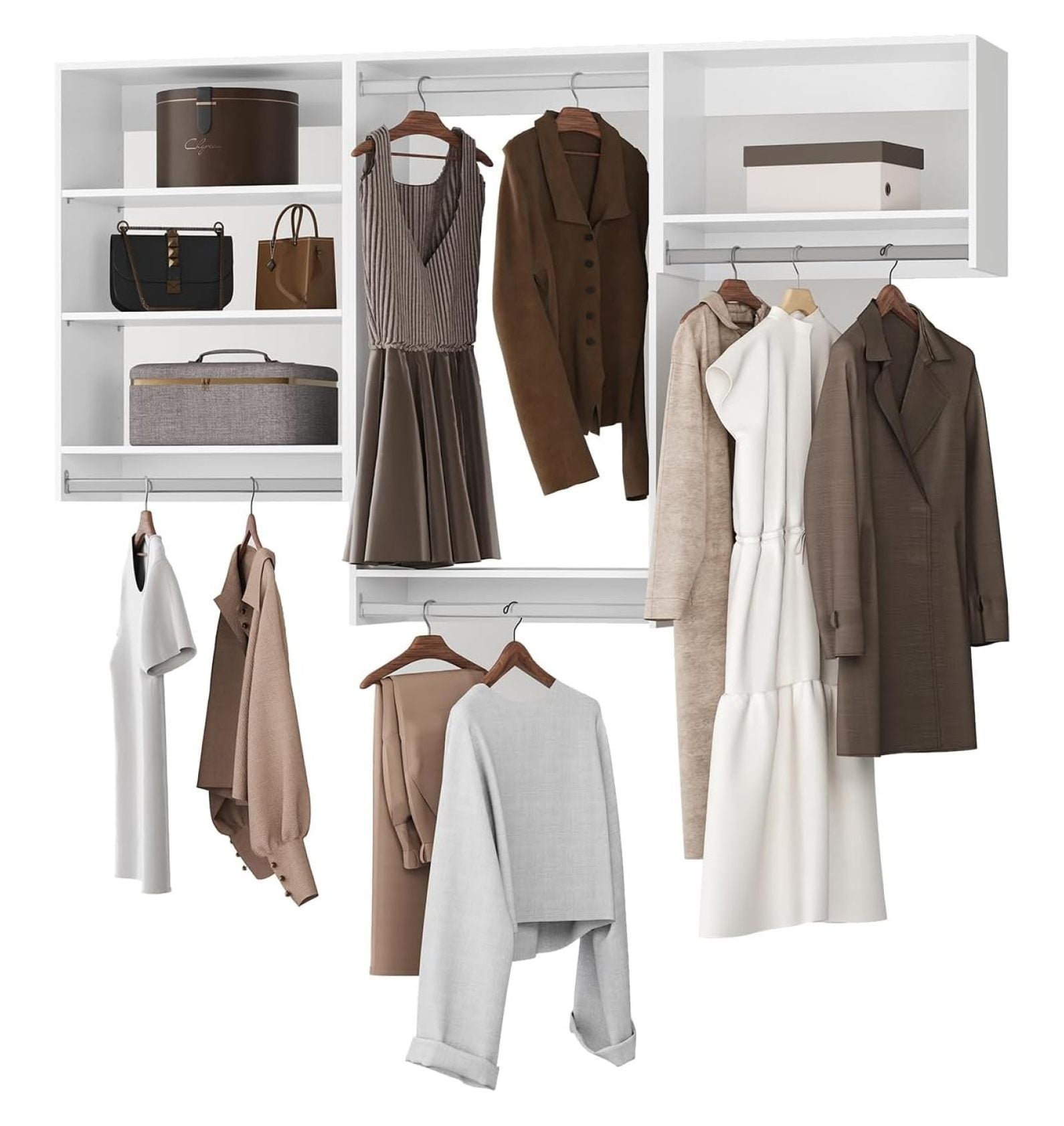 Modular Closet System, 102" Wide Closet Organizer System with Hanging ...