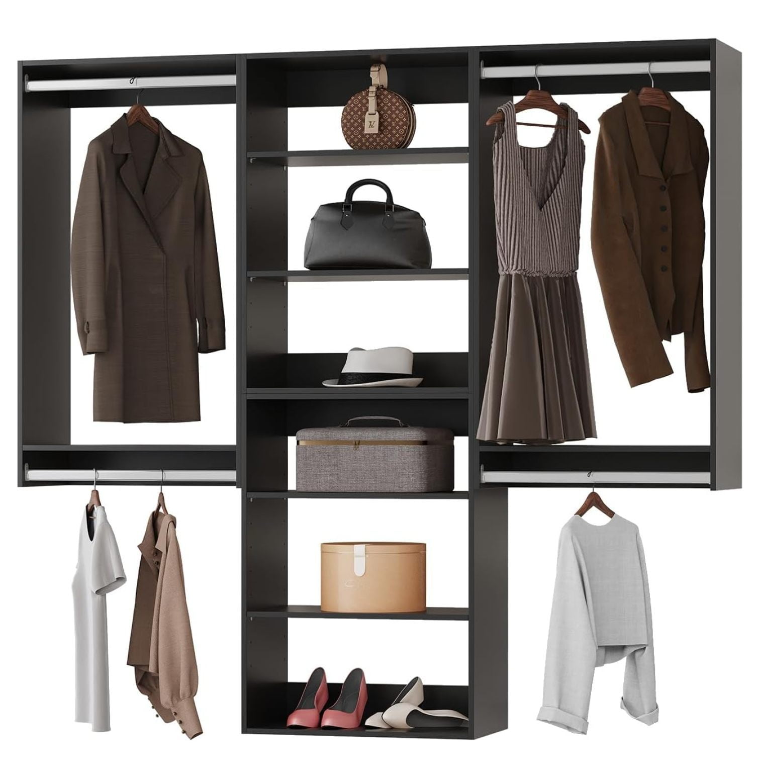 Modular Closet System, 102" Wide Closet Organizer System with Hanging ...