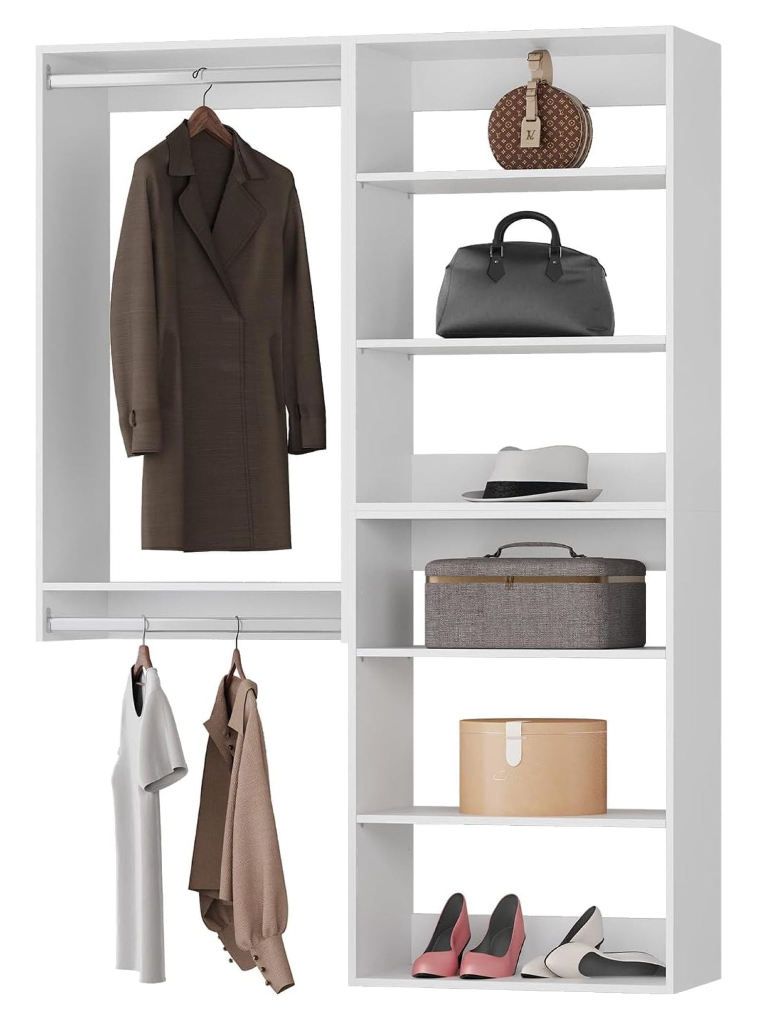 Modular Closet System, 43" Wide Organizer With Towers and Hanging, Wood ...