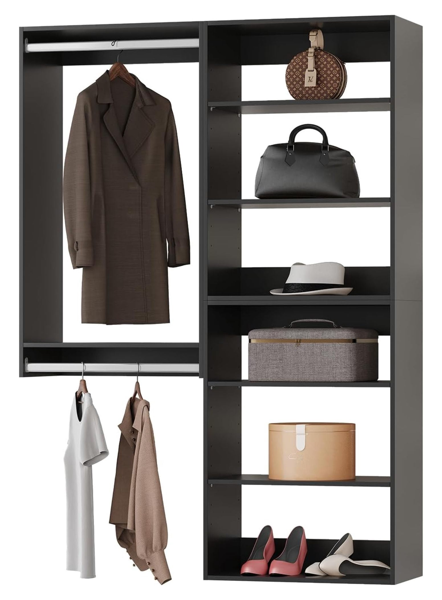 Modular Closet System, 52" Wide Organizer With Towers and Hanging, Wood ...