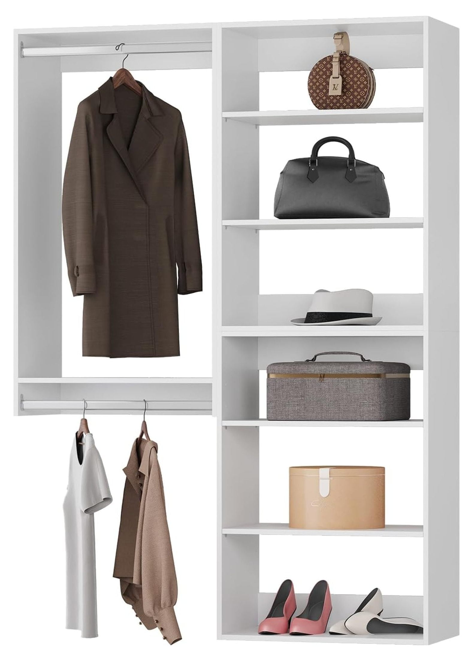 Modular Closet System, 52" Wide Organizer With Towers and Hanging, Wood ...