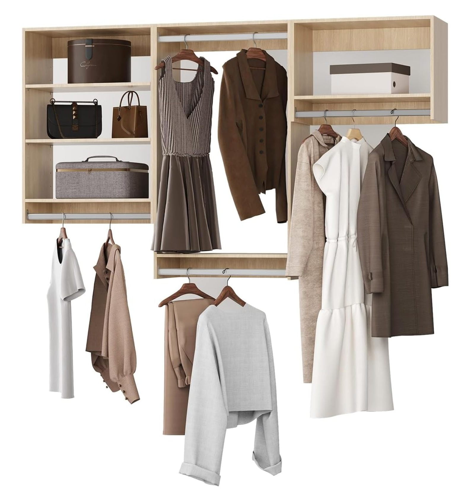 Modular Closet System, 66" Wide Closet Organizer System with Hanging ...