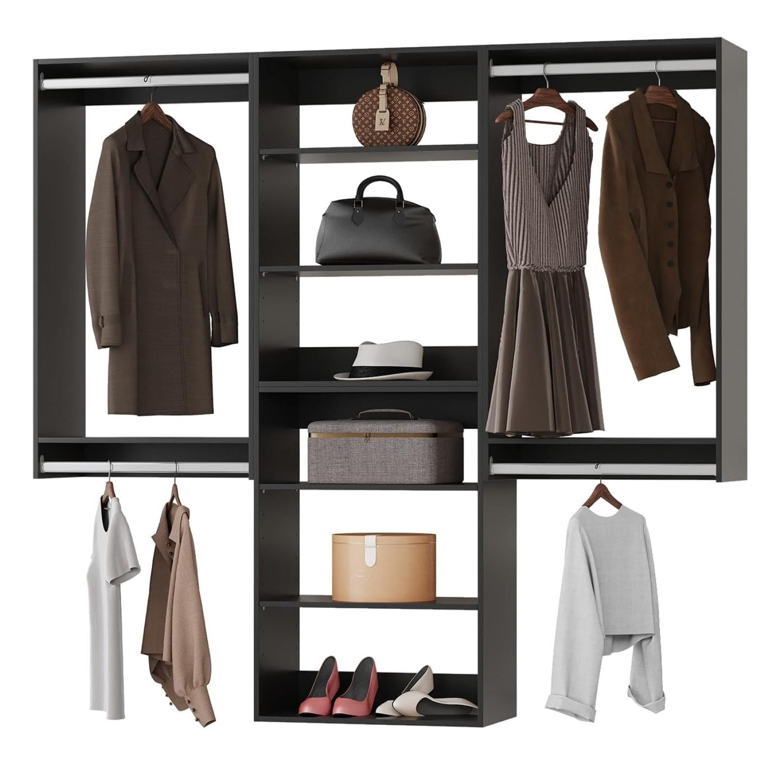 Modular Closet System, 66" Wide Organizer With Hanging and Towers, Wood ...