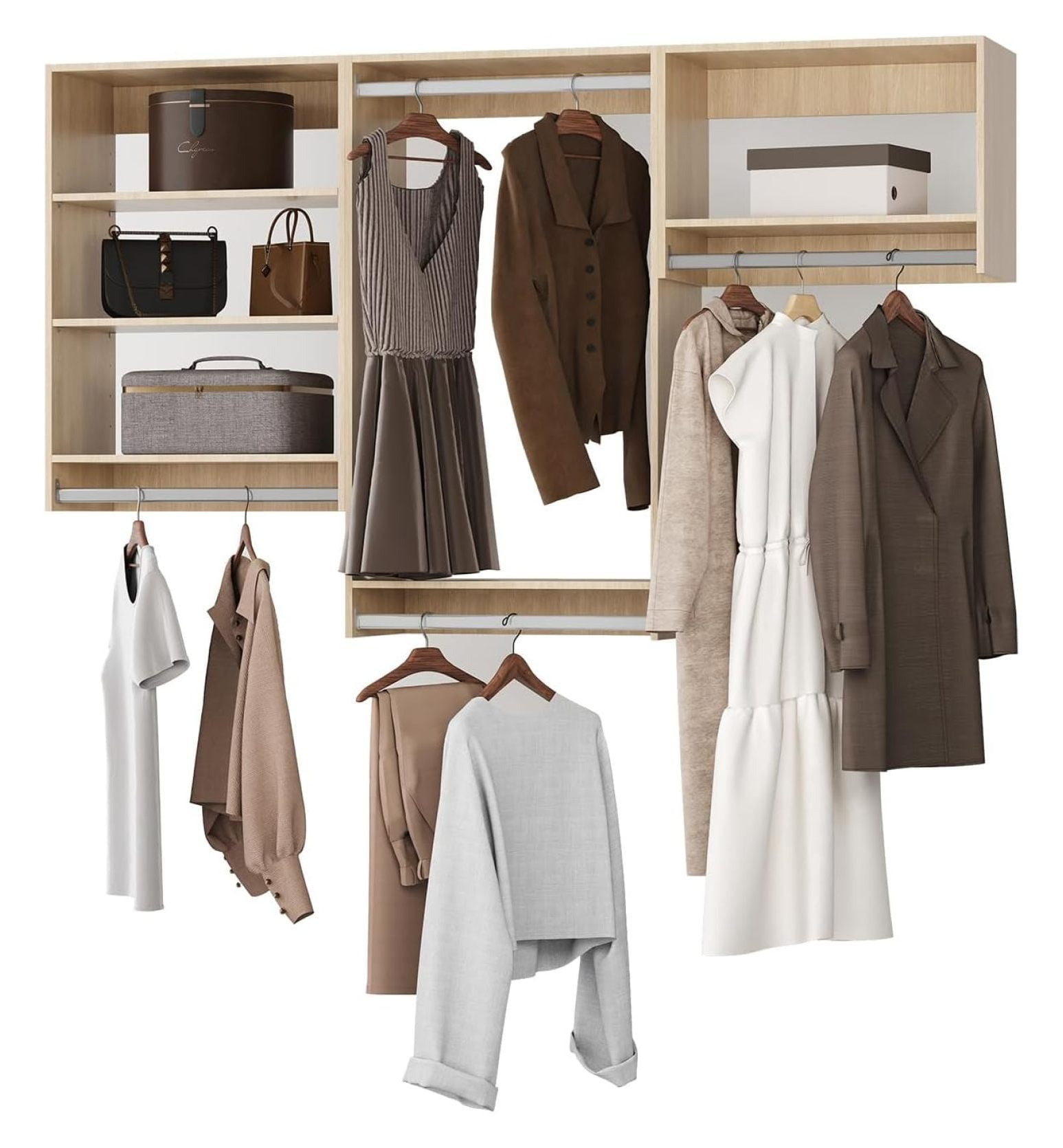 Modular Closet System, 96" Wide Closet Organizer System with Hanging ...