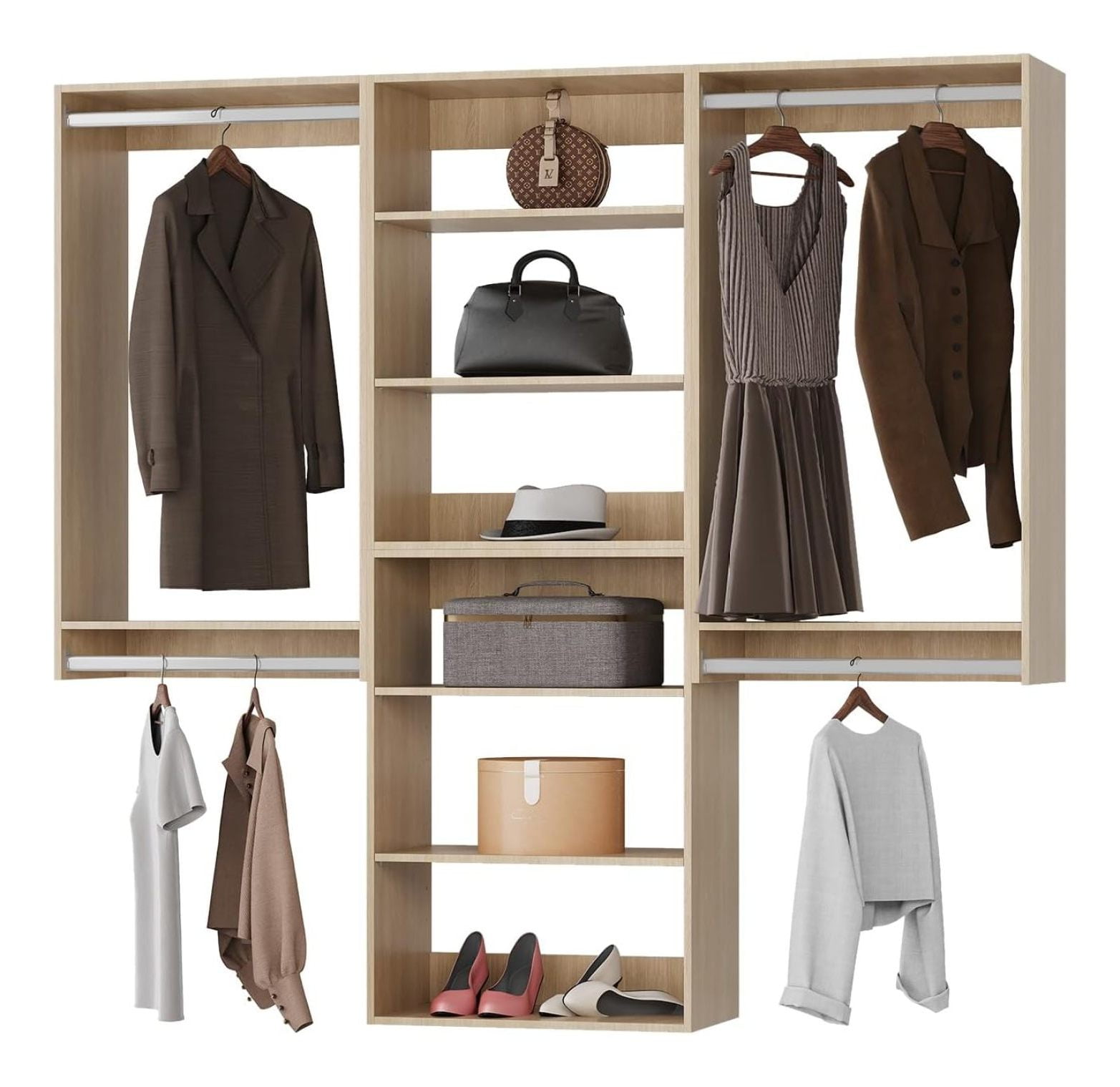 Modular Closet System, 96" Wide Closet Organizer System with Hanging ...