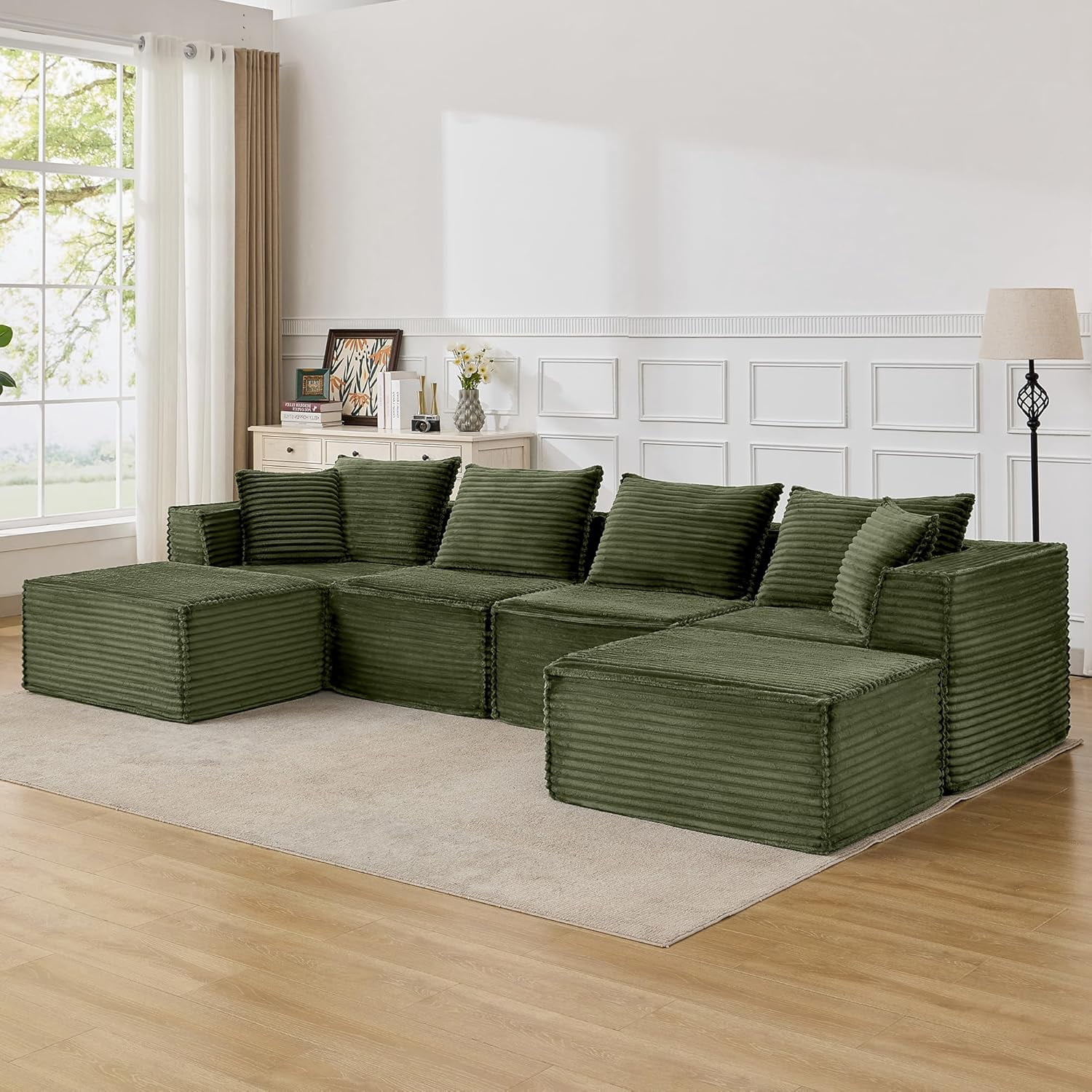Modular Cloud Sectional Sofa w/Ottoman, No Assembly Corduroy Couch ...