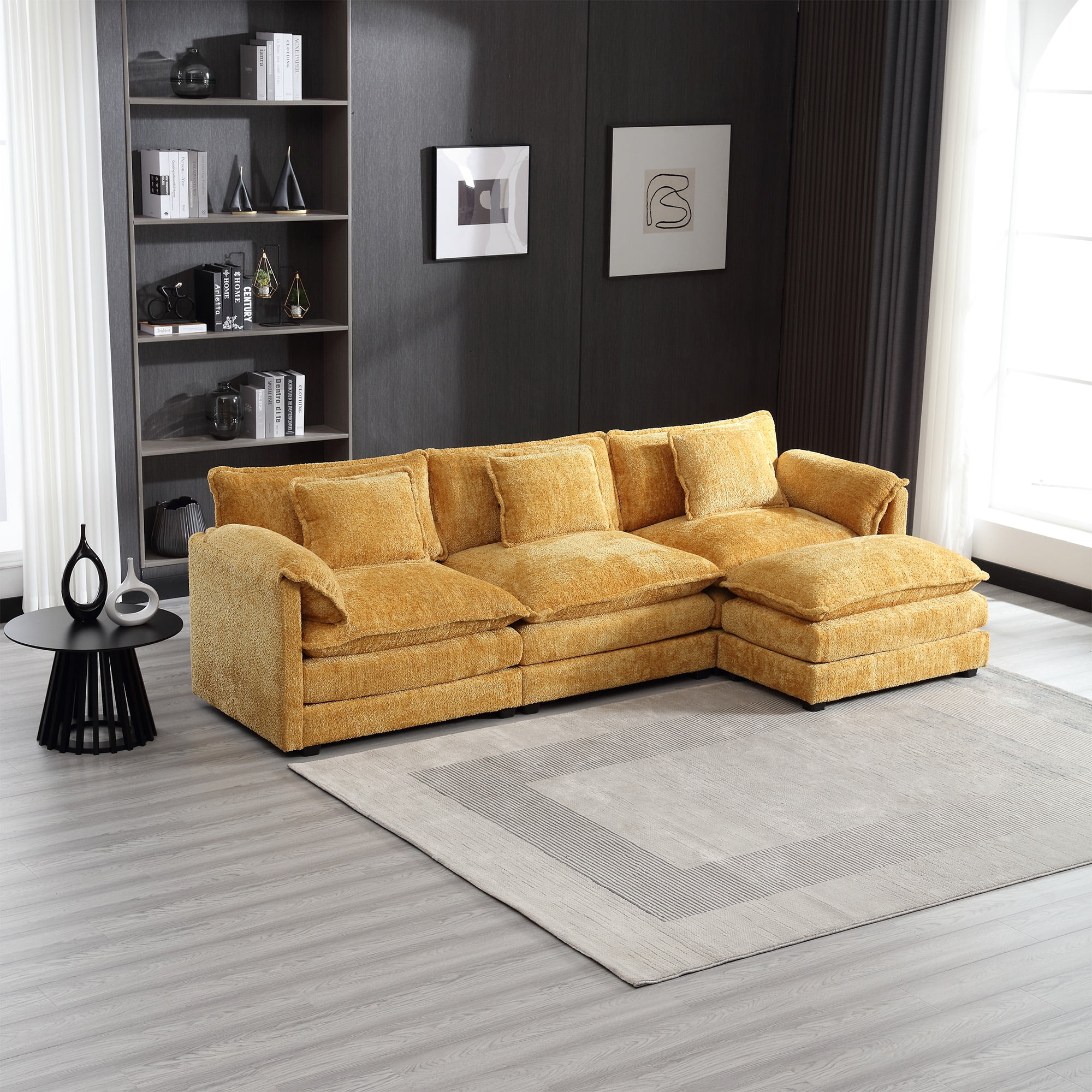 Modular Cloud Sofa With L-Shape Sectional Sofa With Removeable Ottoman,Yellow - Walmart.com