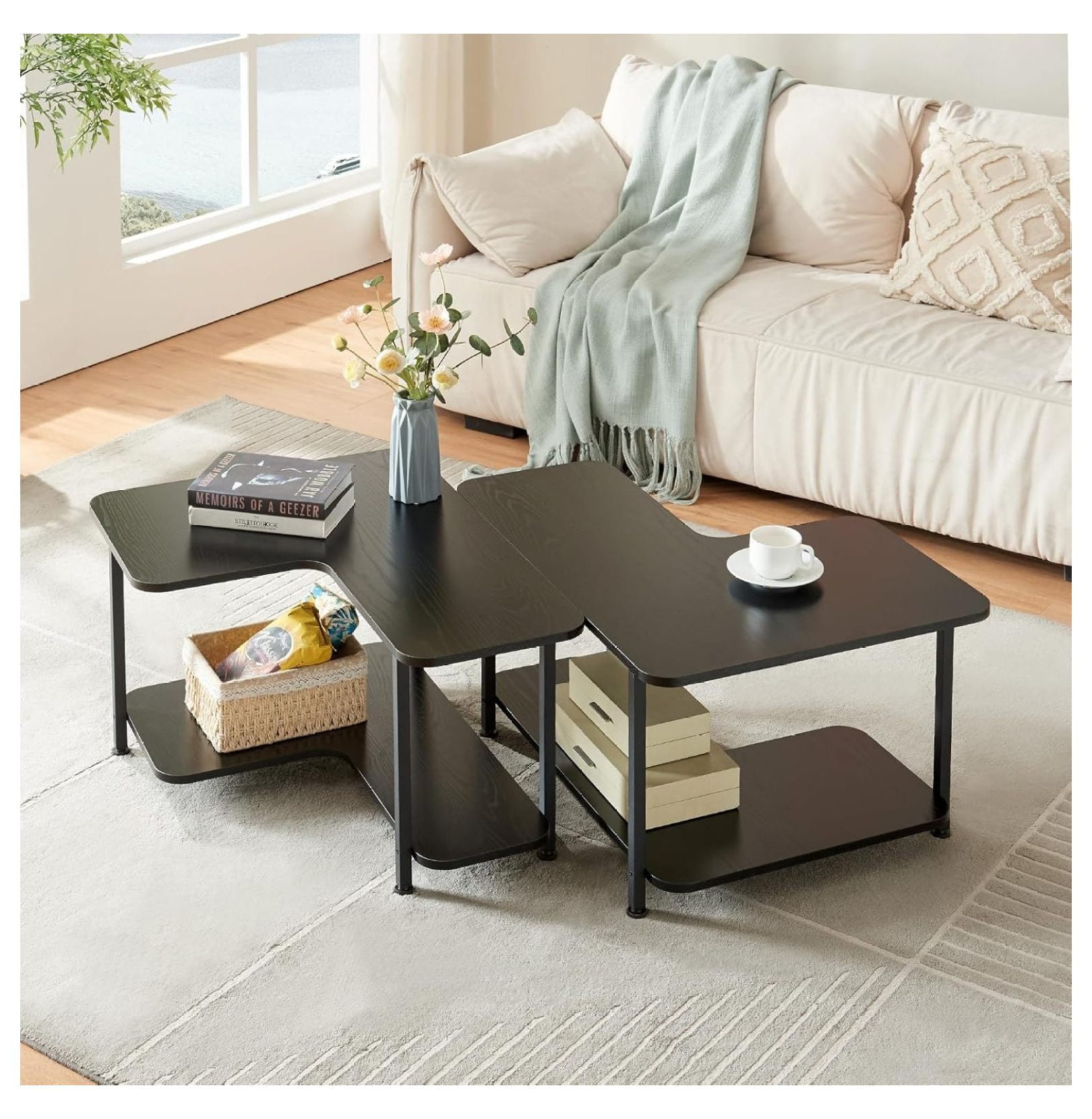 Modular Coffee Table Set of 2, Simple Design CoffeeTable with Shelf ...