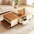 Modular Coffee Table Set of 2 with Wheels, L-Shape Convertible Wood ...