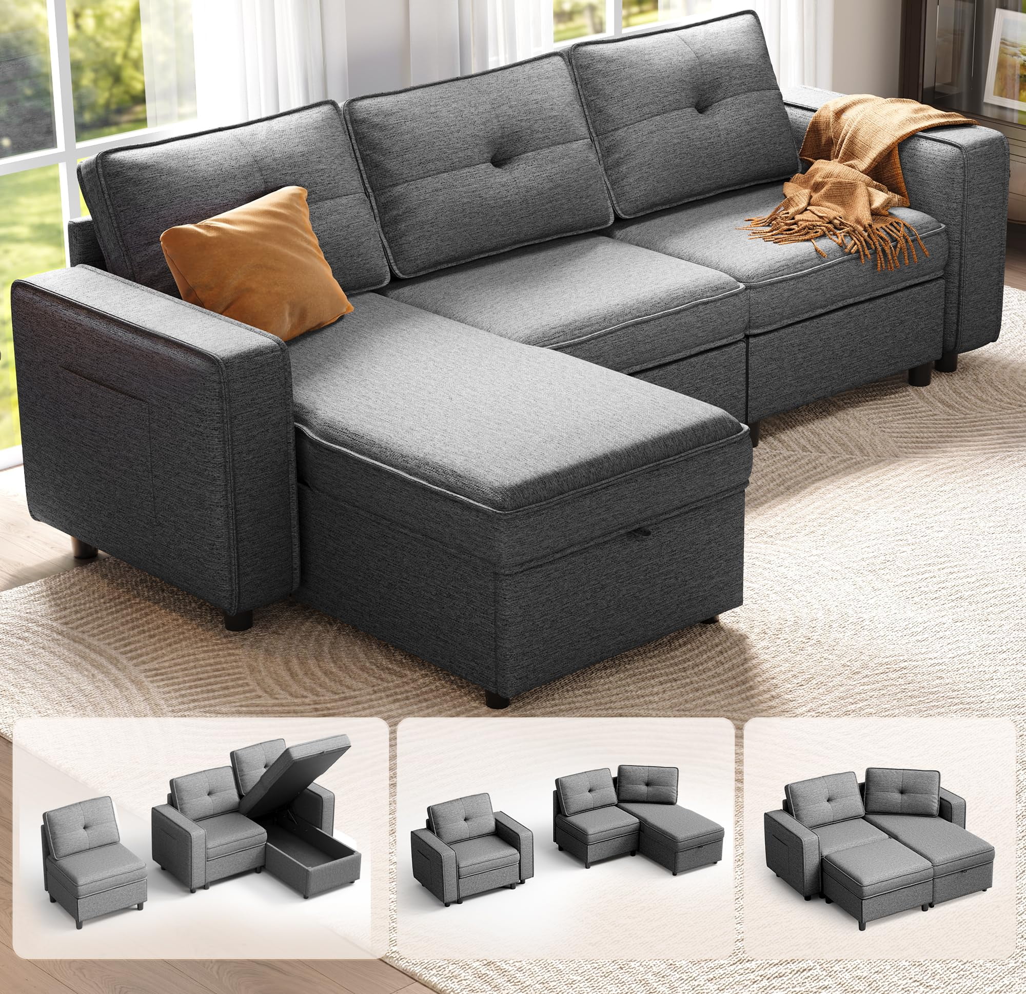Modular Couch – Convertible Sectional Sofa with Huge Storage Space ...