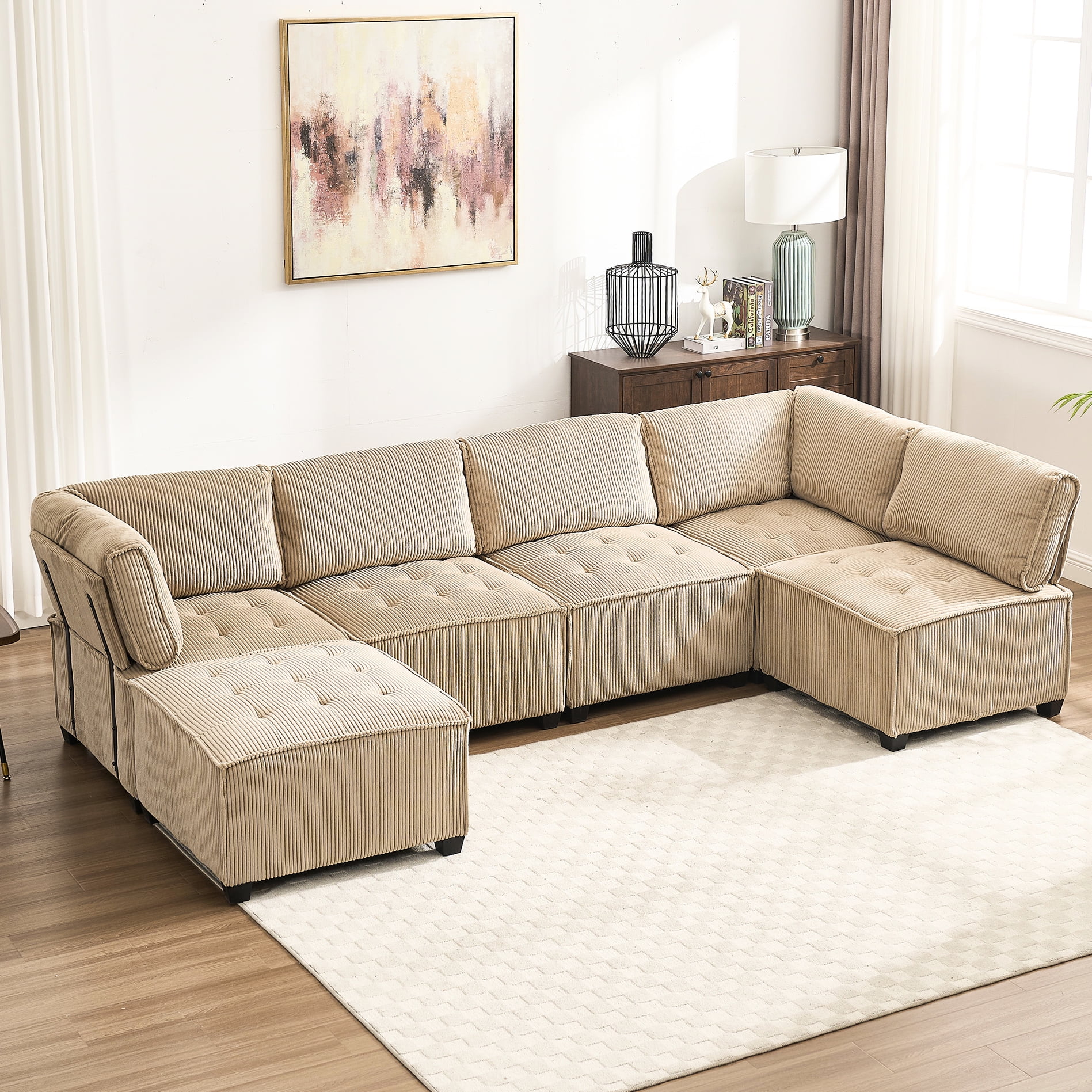 Modular Couch Sectional With Reversible Chaise, 6 Comfy , Soft Corduroy ...
