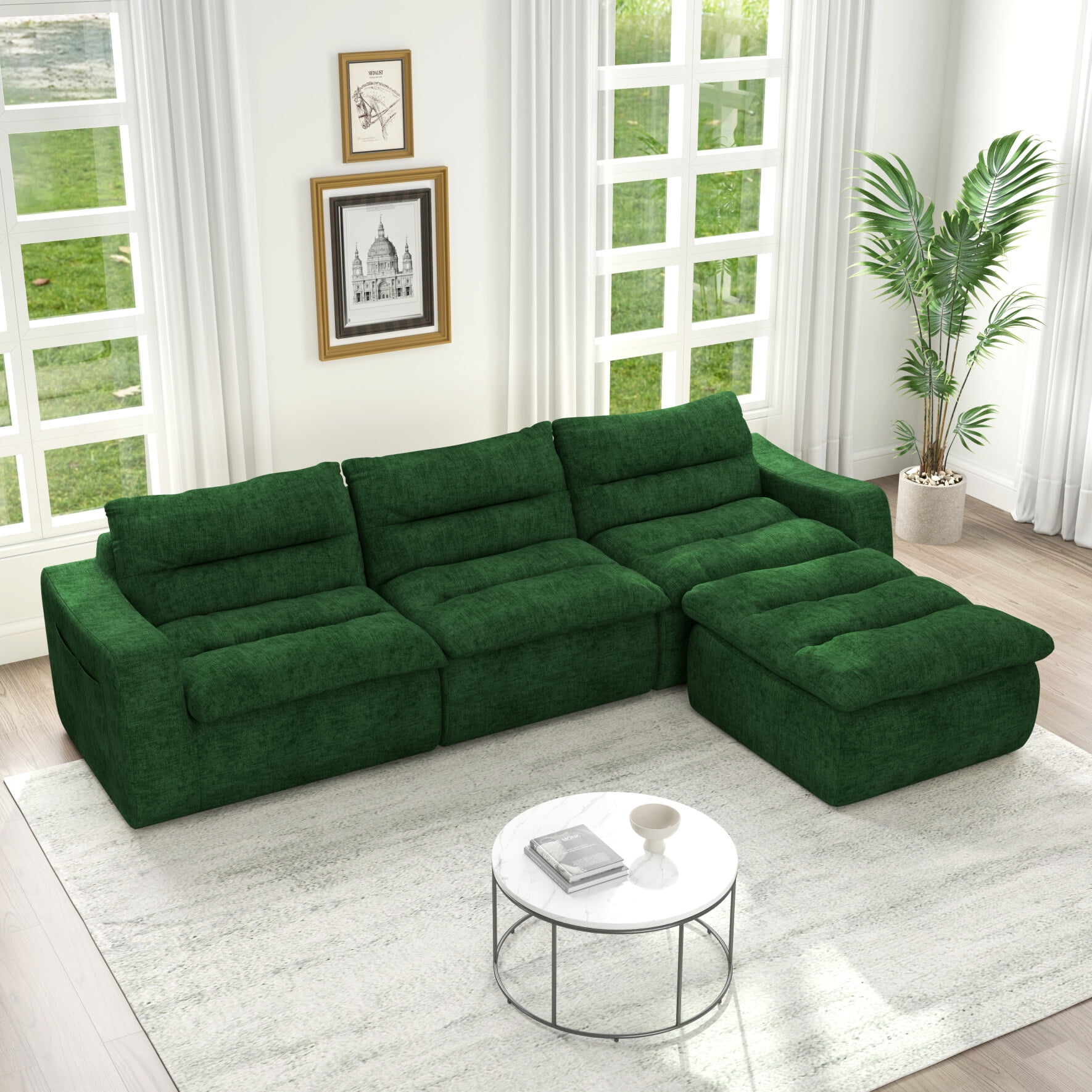 Modular Floor Sofa, L-Shaped Sectional Couch with Beanbag Design, 4 ...