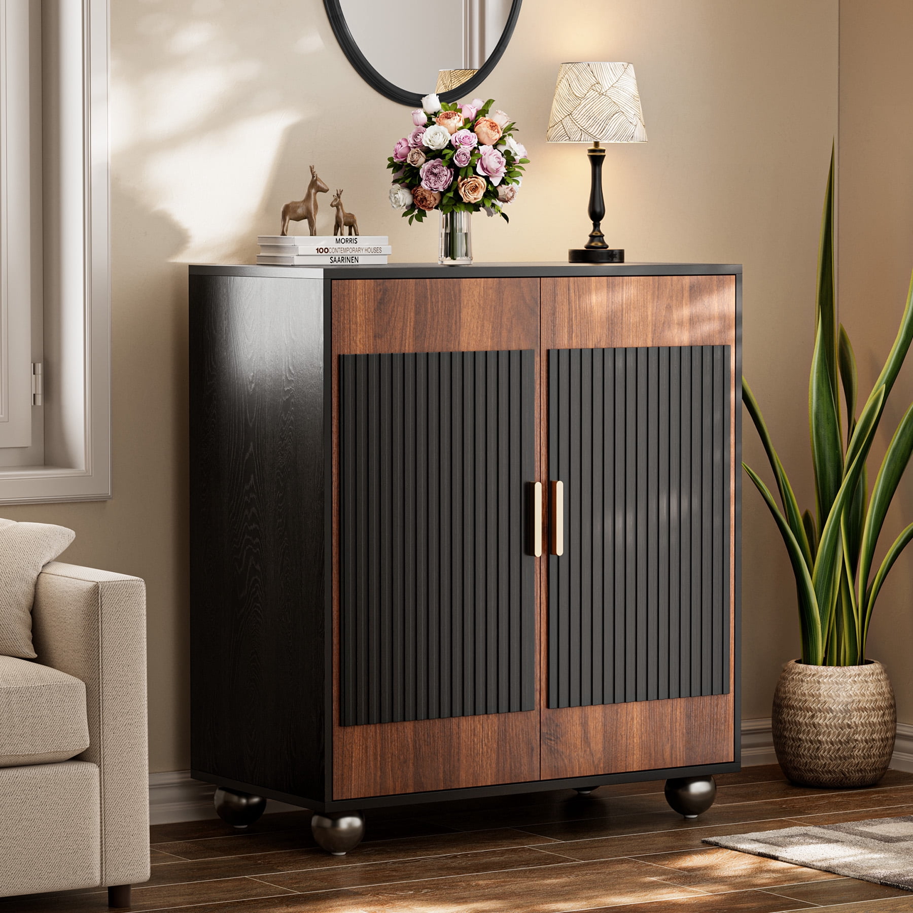 Modular Fluted Buffet Cabinet with Storage, Small Accent Sideboard with ...