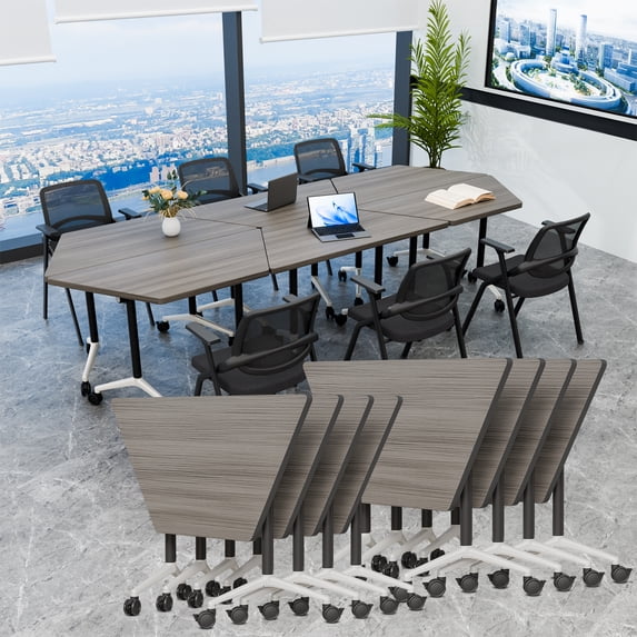 Modular Folding Trapezoid Conference Table with Locking Casters, Mobile ...