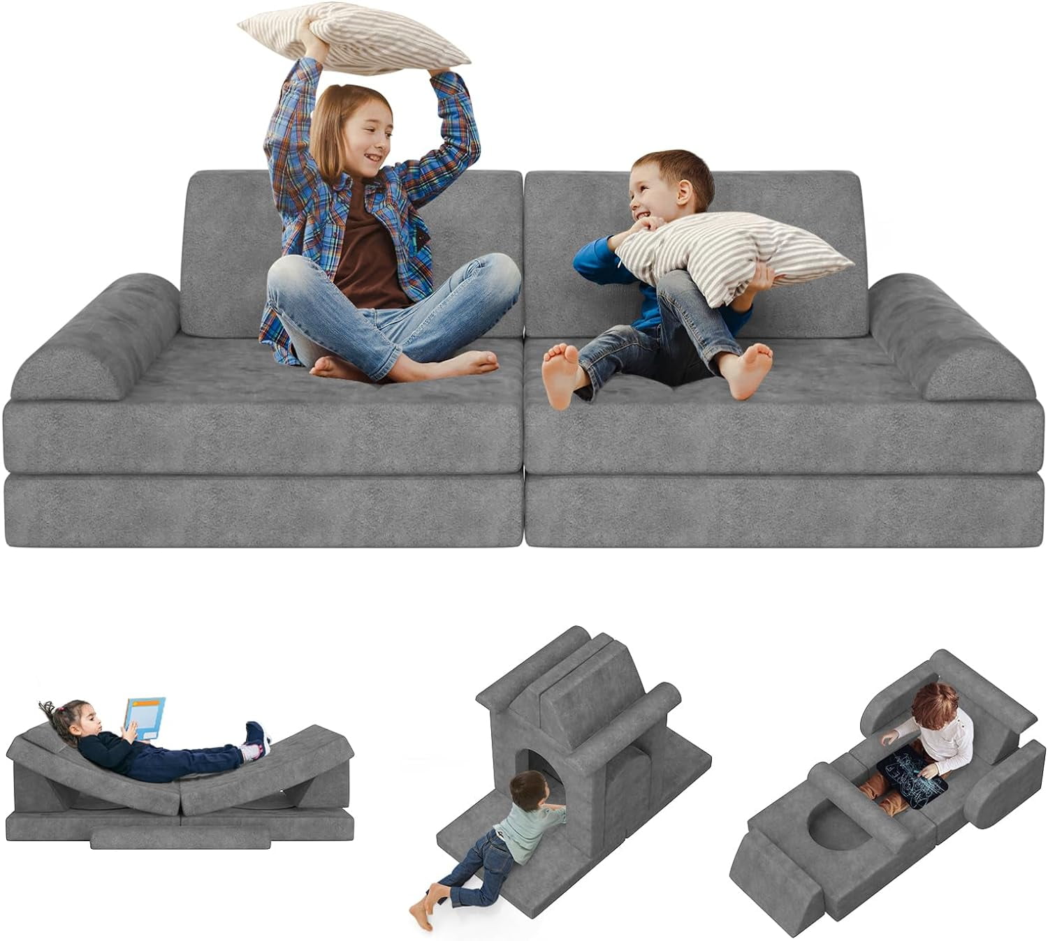 Modular Kid Play Couch Toddler & Child Couch with 10 Convertible Pieces ...