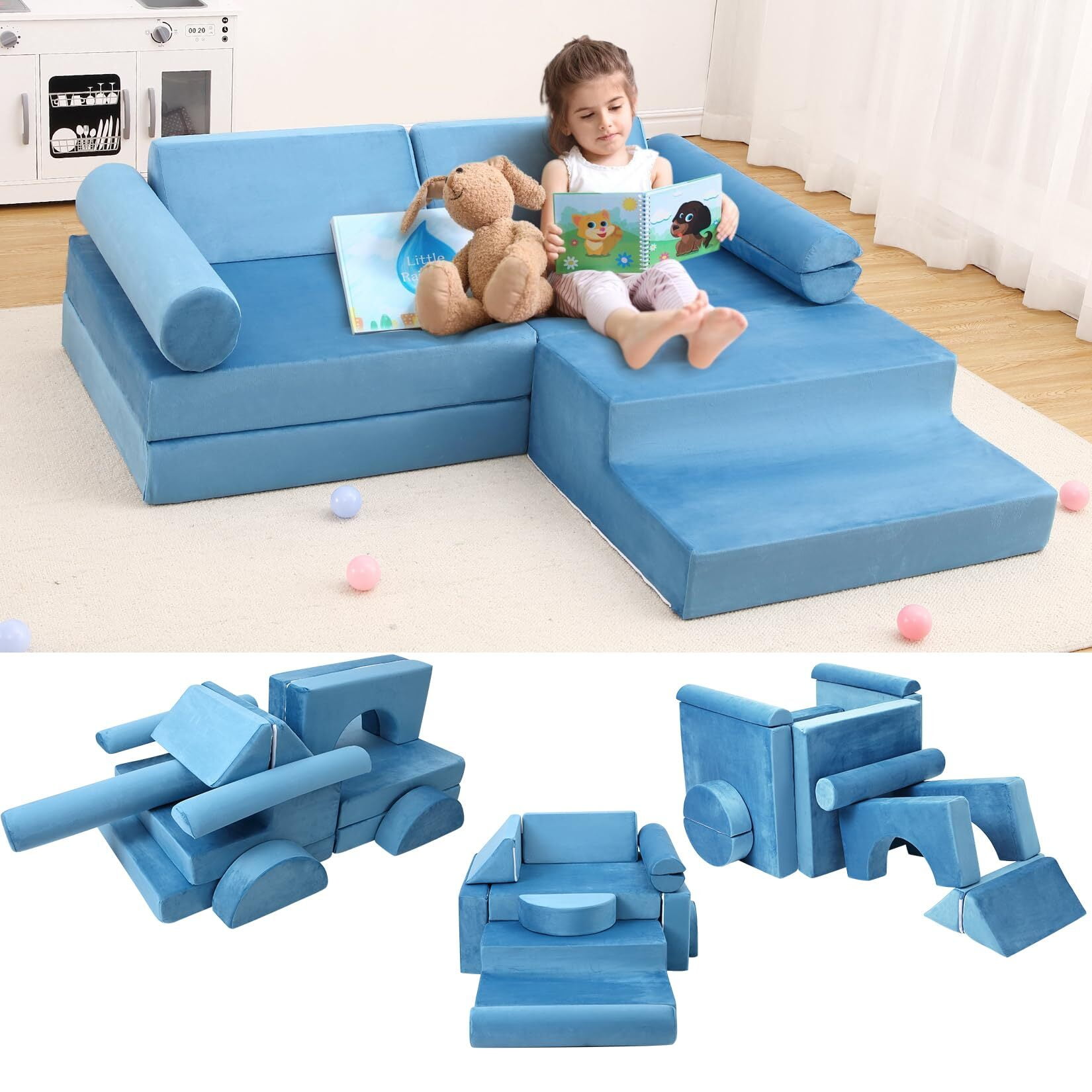 Modular Kids Couch 13PCS Nugget Couch,Toddler Couch for Creative Boys ...
