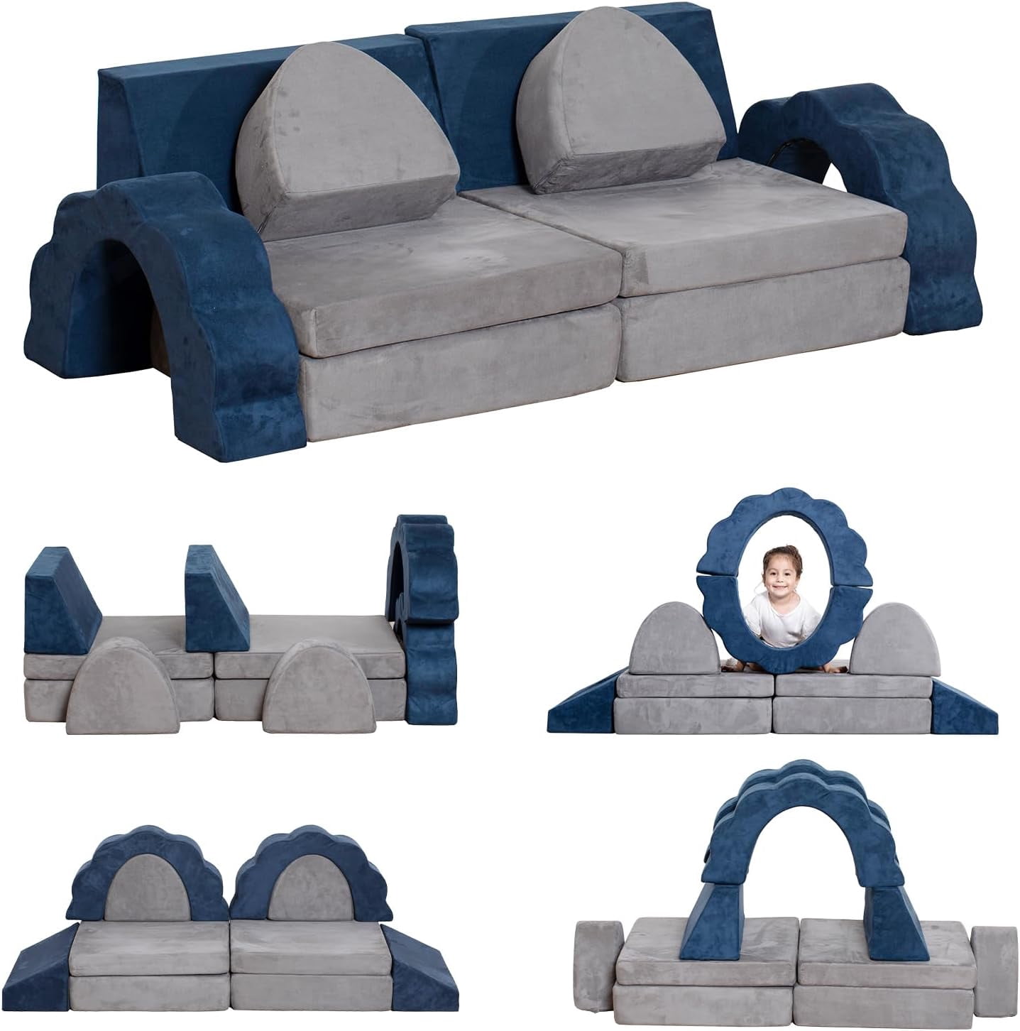 Modular Kids Play Couch 10 Pcs,Toddler Play Foam Sofa Fold Out Play Set ...