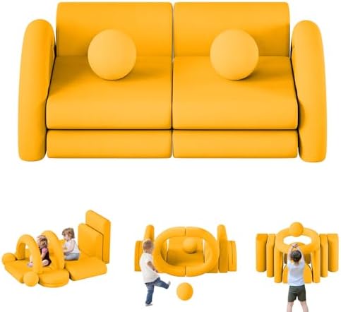 Modular Kids Play Couch - 12PCS With Balls and Tunnel, Furniture for ...