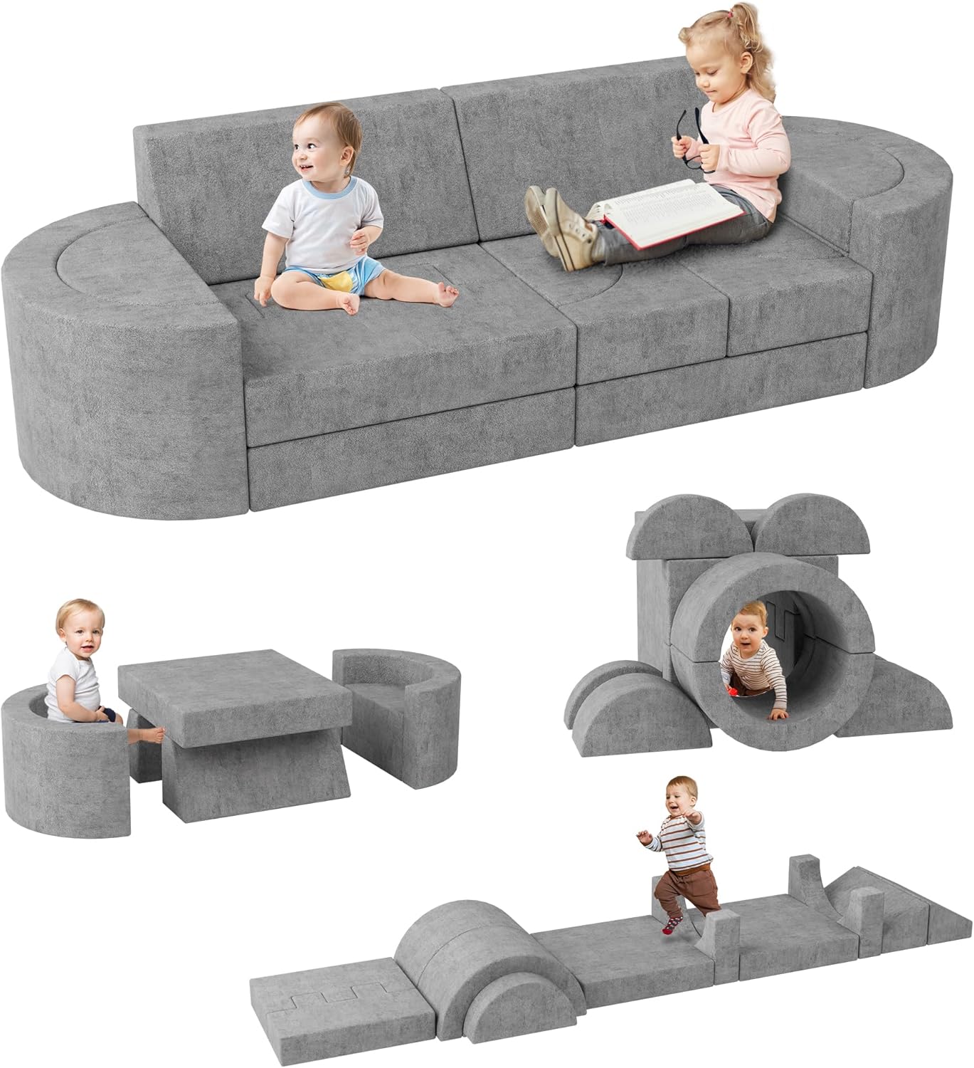 Modular Kids Play Couch, 16pcs Child Sectional Sofa for Fun Play Time or Comfy Lounging, 1000 ...
