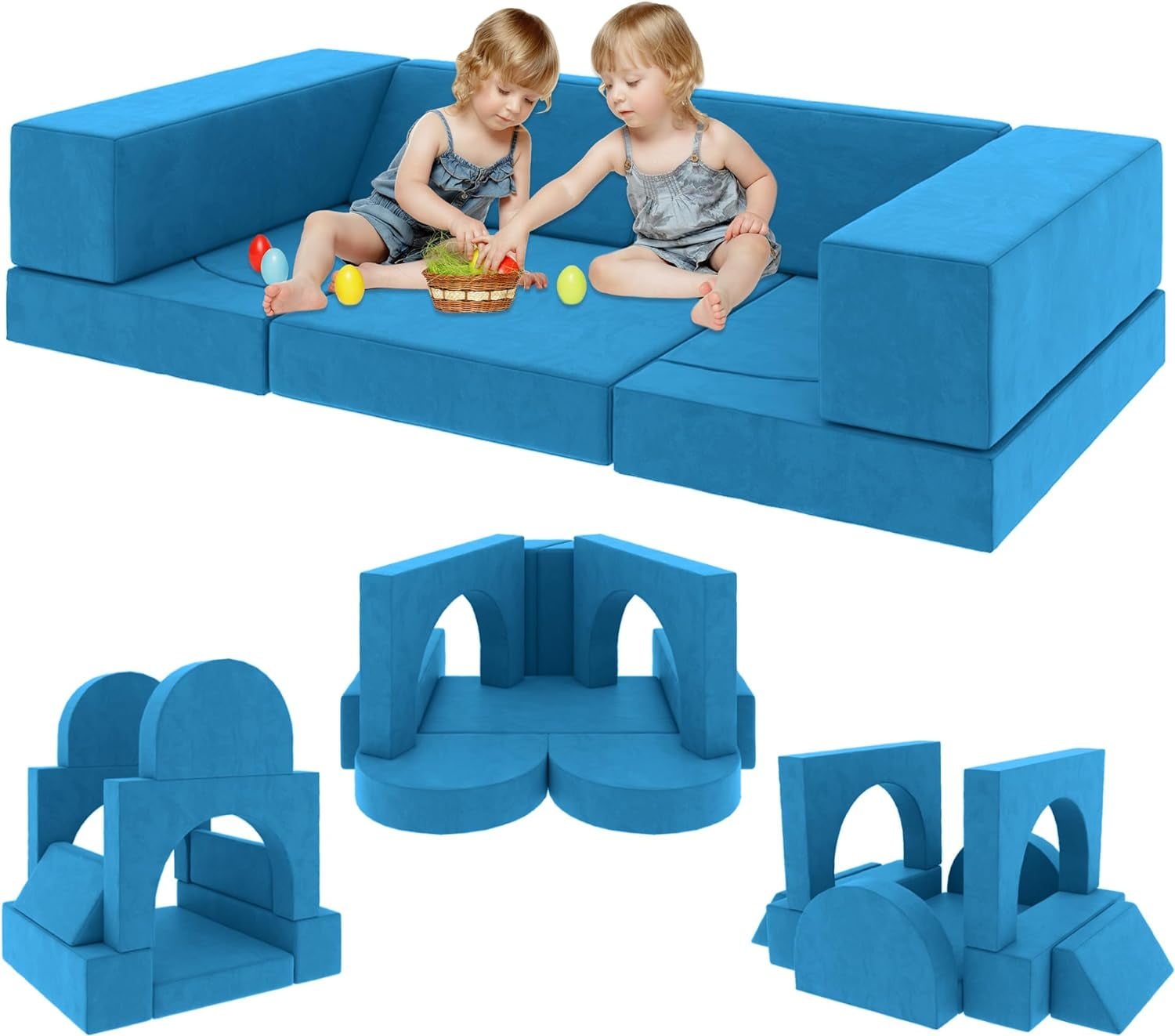 Modular Kids Play Couch, 9PCS Kids Couch for Playroom Bedroom, 9 in 1 ...