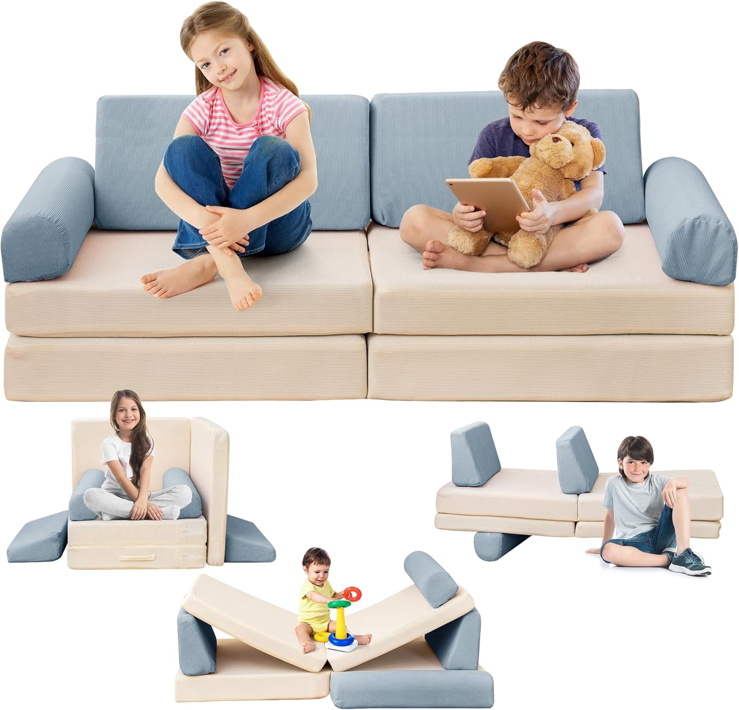 Modular Kids Play Couch, Kids Couch for Playroom, 5 Seconds Instant ...