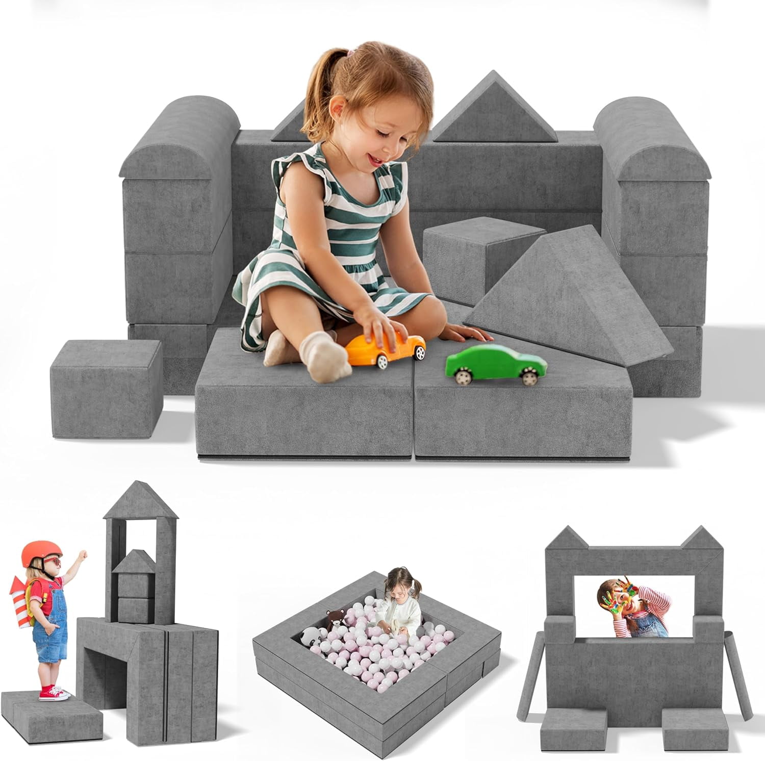 Modular Kids Play Couch, Toddler Couch Kids Sofa with Ottomans ...