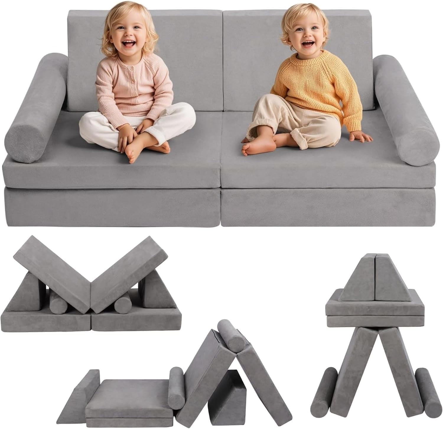 Modular Kids Play Couch, Toddlers Nugget Couch Building Set, Children Convertible Play Fort ...