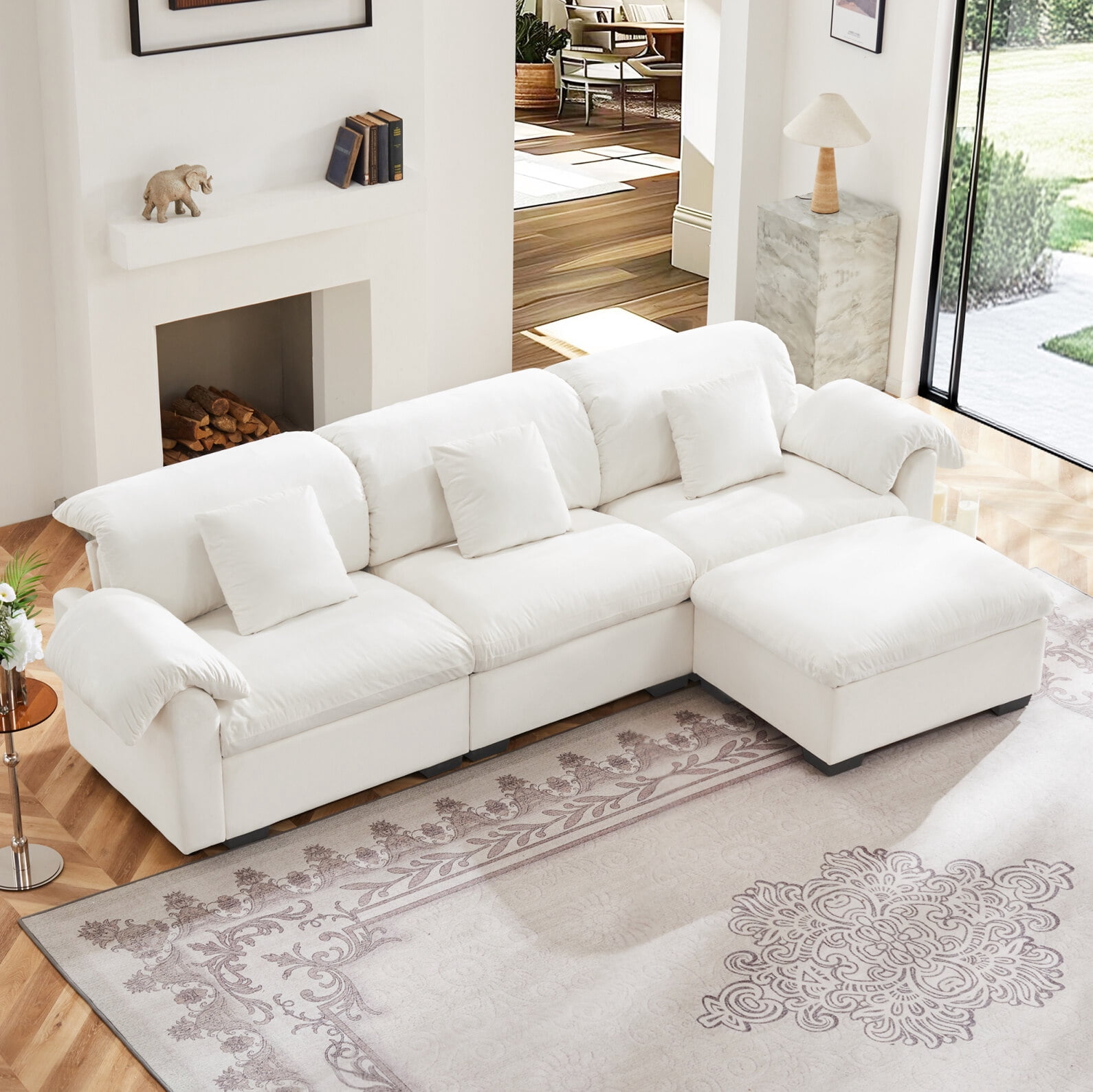 Modular L-Shape Sectional Sofa with Storage Seats, Velvet Chaise Lounge ...