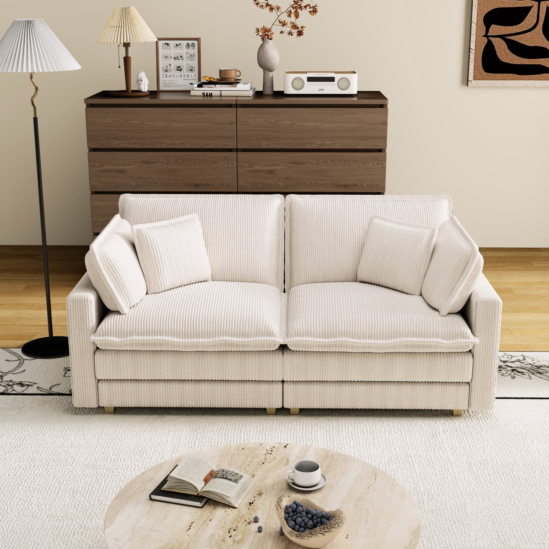 Modular L-Shaped Beige - Solid Wood Frame & Snake Spring Stability ...