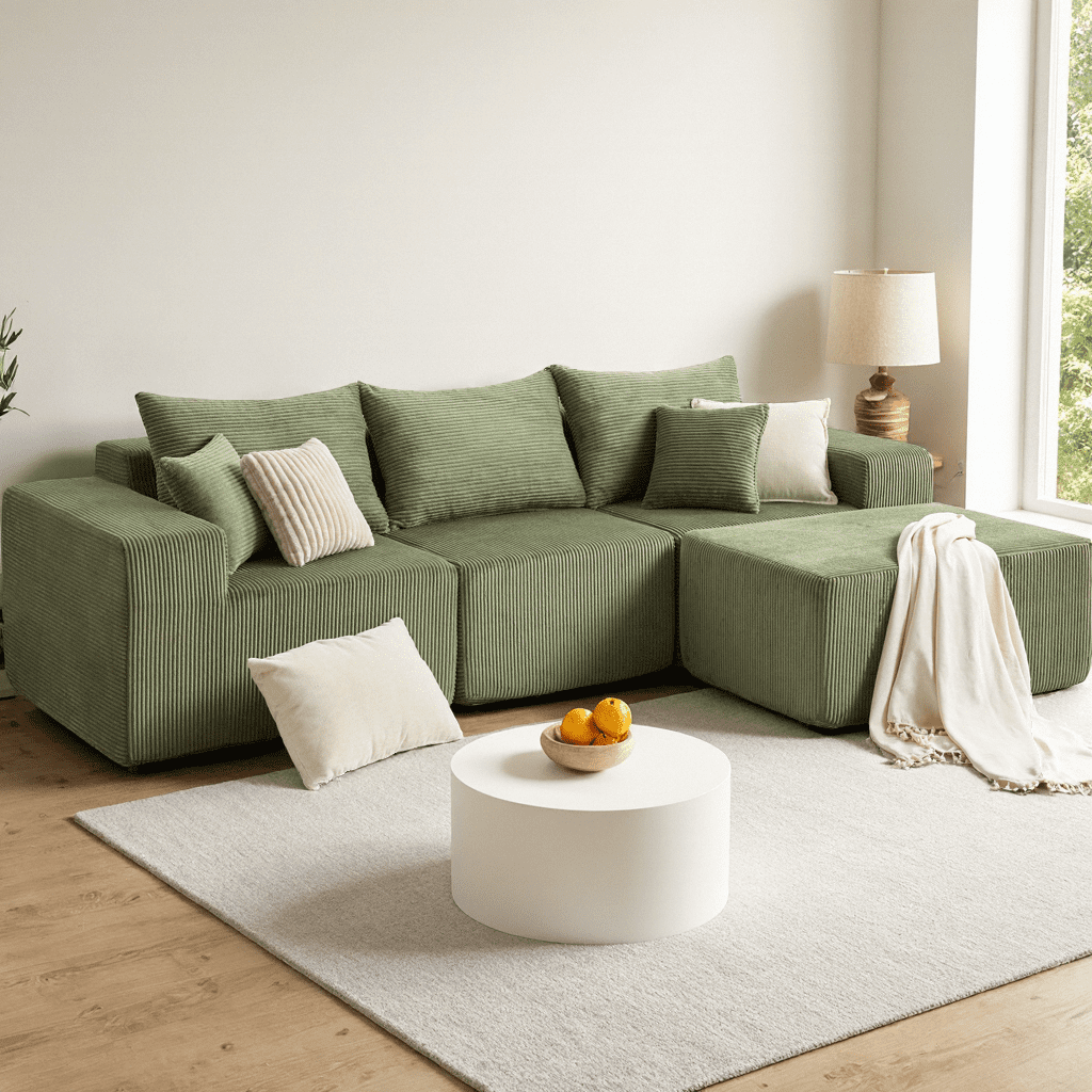 Modular L-Shaped Sectional Sofa with Ottoman, No Assembly Required 4 ...