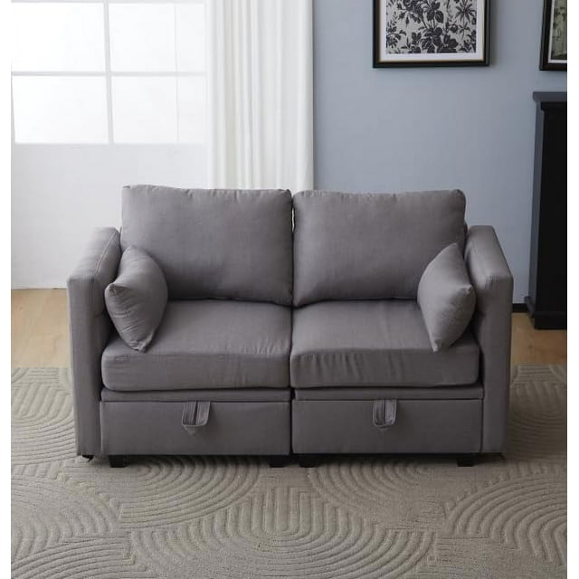 Modular Loveseat with Storage Sectional Sofa for Small Spaces with USB ...