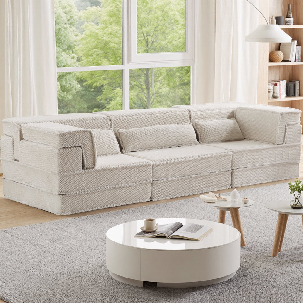 Modular Mahjong Sofa 3-Seater Sofa with Memory Foam, Convertible Floor ...