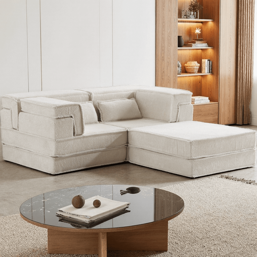 Modular Mahjong Sofa Bed 2-Seater with Ottoman, Convertible Floor L ...