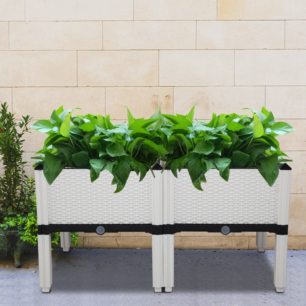 Modular Planter Box Set of 2 White Interlocking Stackable Garden Beds ...