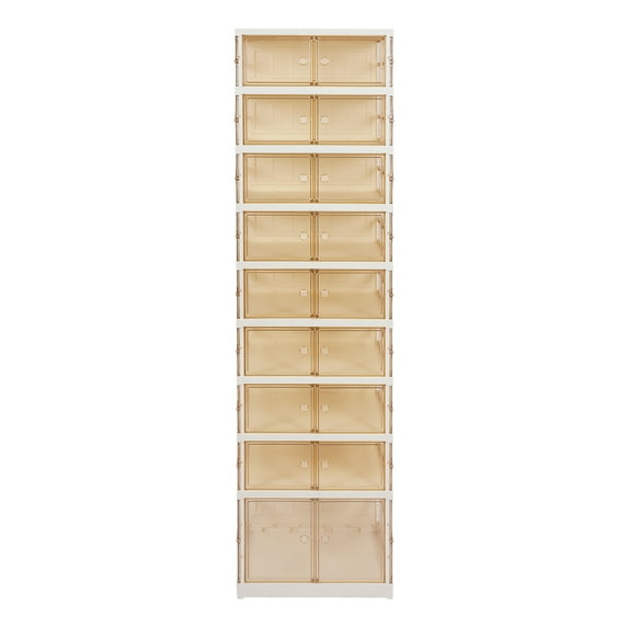 Modular Plastic Shoe Storage Boxes Cabinet with Wheels 9-Tier 18 Pairs ...