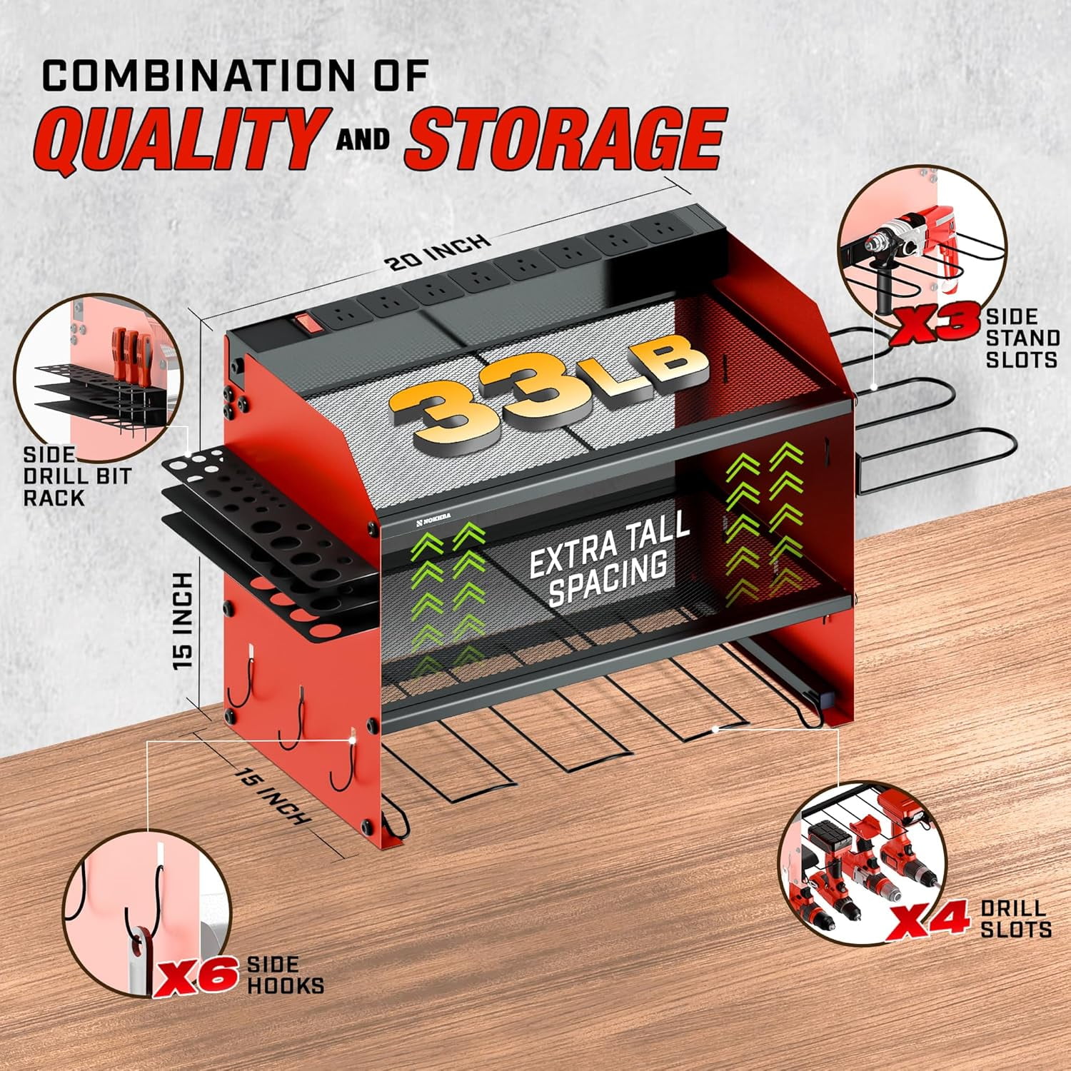 Modular Power Tool Organizer Wall Mount 8-outlet Charging Station with ...