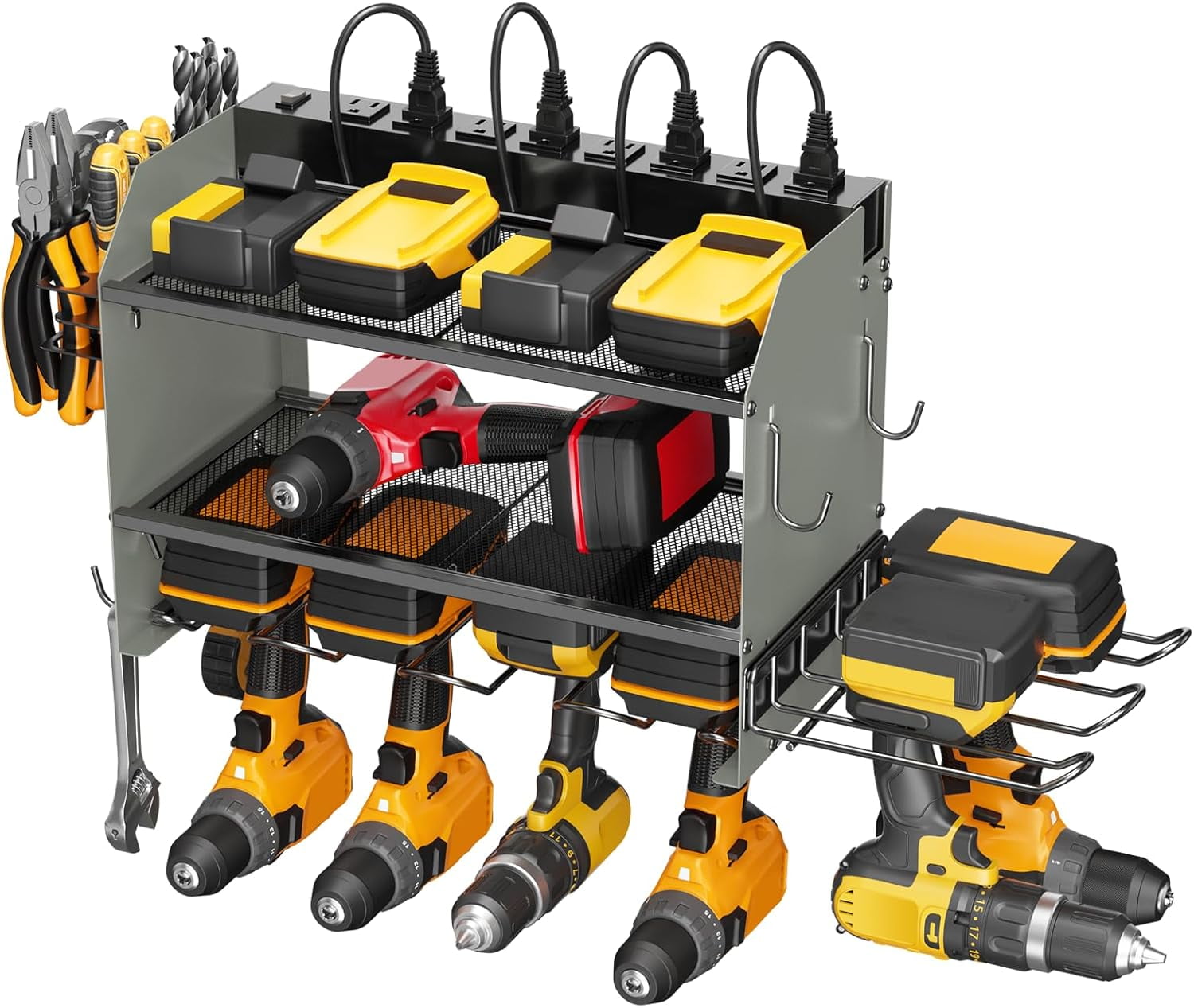 Modular Power Tool Organizer Wall Mount Charging Station, Grey 6 Drills ...