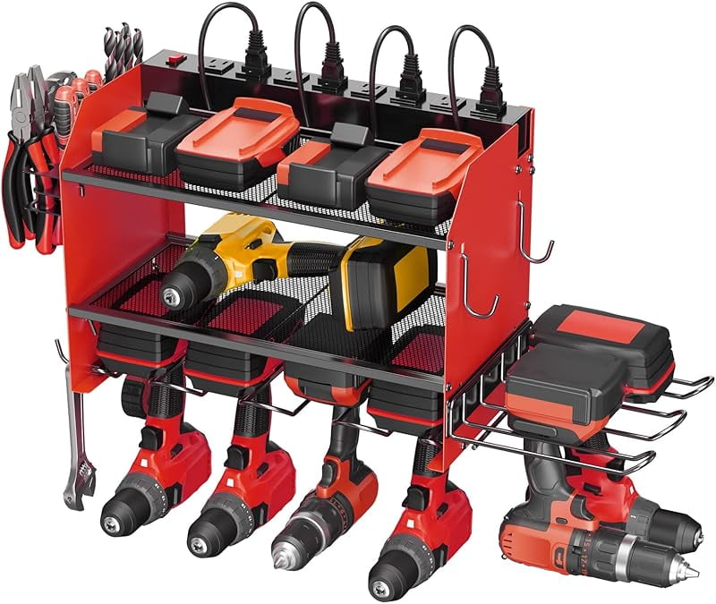 Modular Power Tool Organizer Wall Mount Charging Station, Red 6 Drills ...