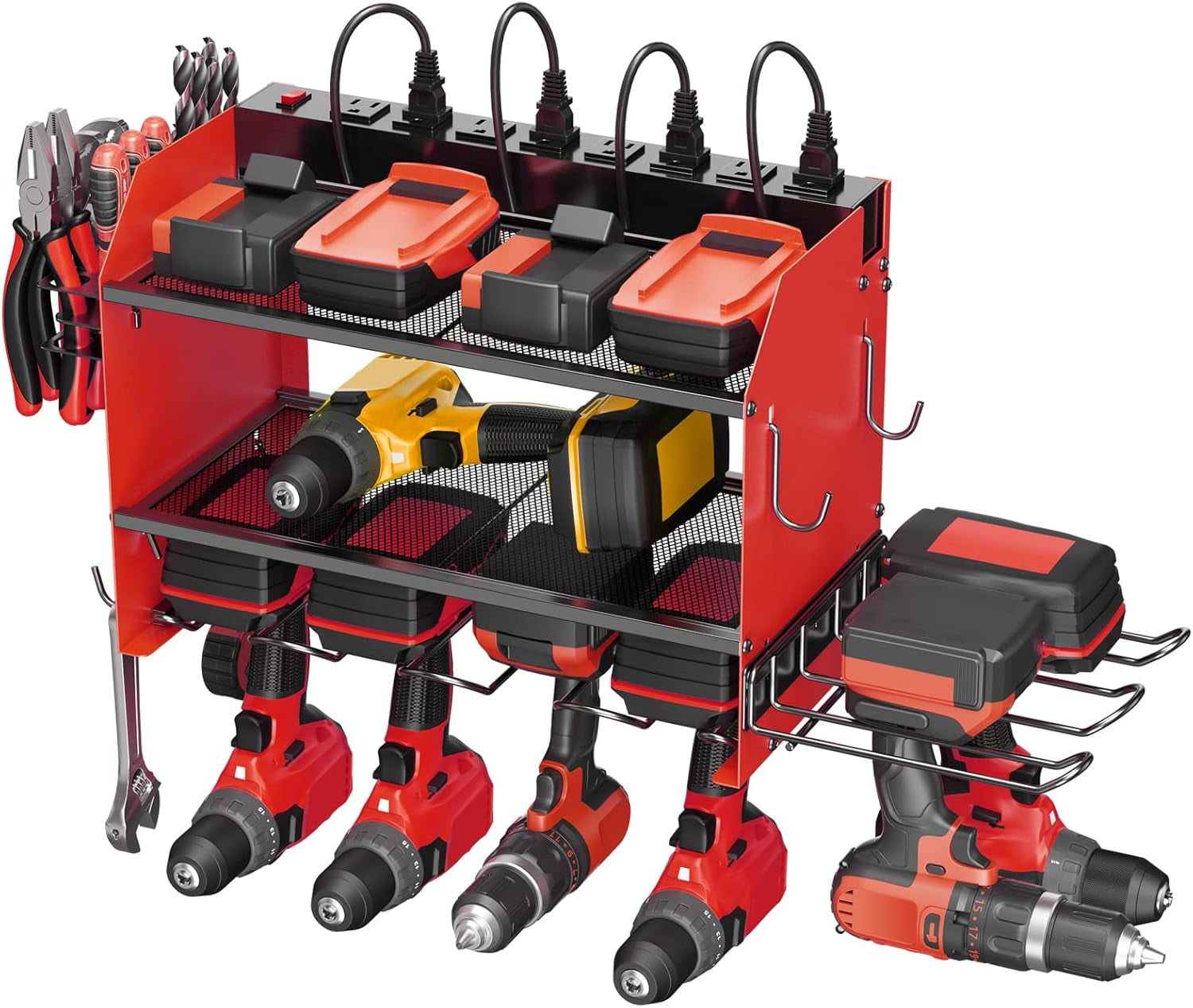 Modular Power Tool Organizer Wall Mount Charging Station, Red 6 Drills ...
