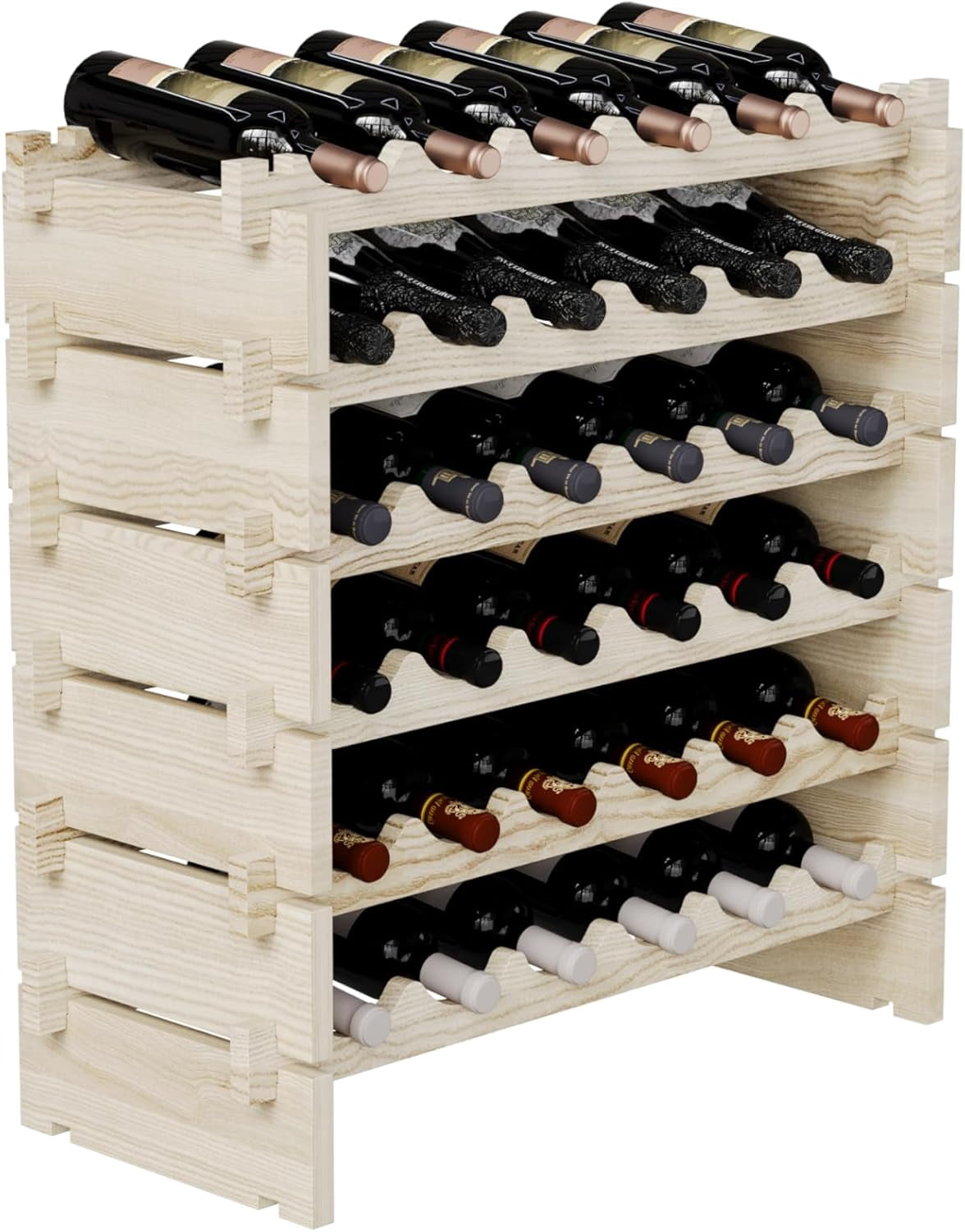 Modular Real Wood Wine Storage Racks - Cellar 6 Tier 36 Bottles ...